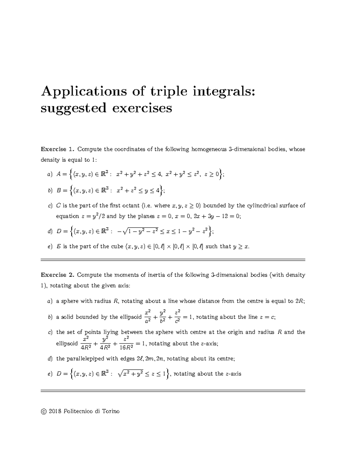 4. Applications of triple integrals suggested - Applications of triple ...