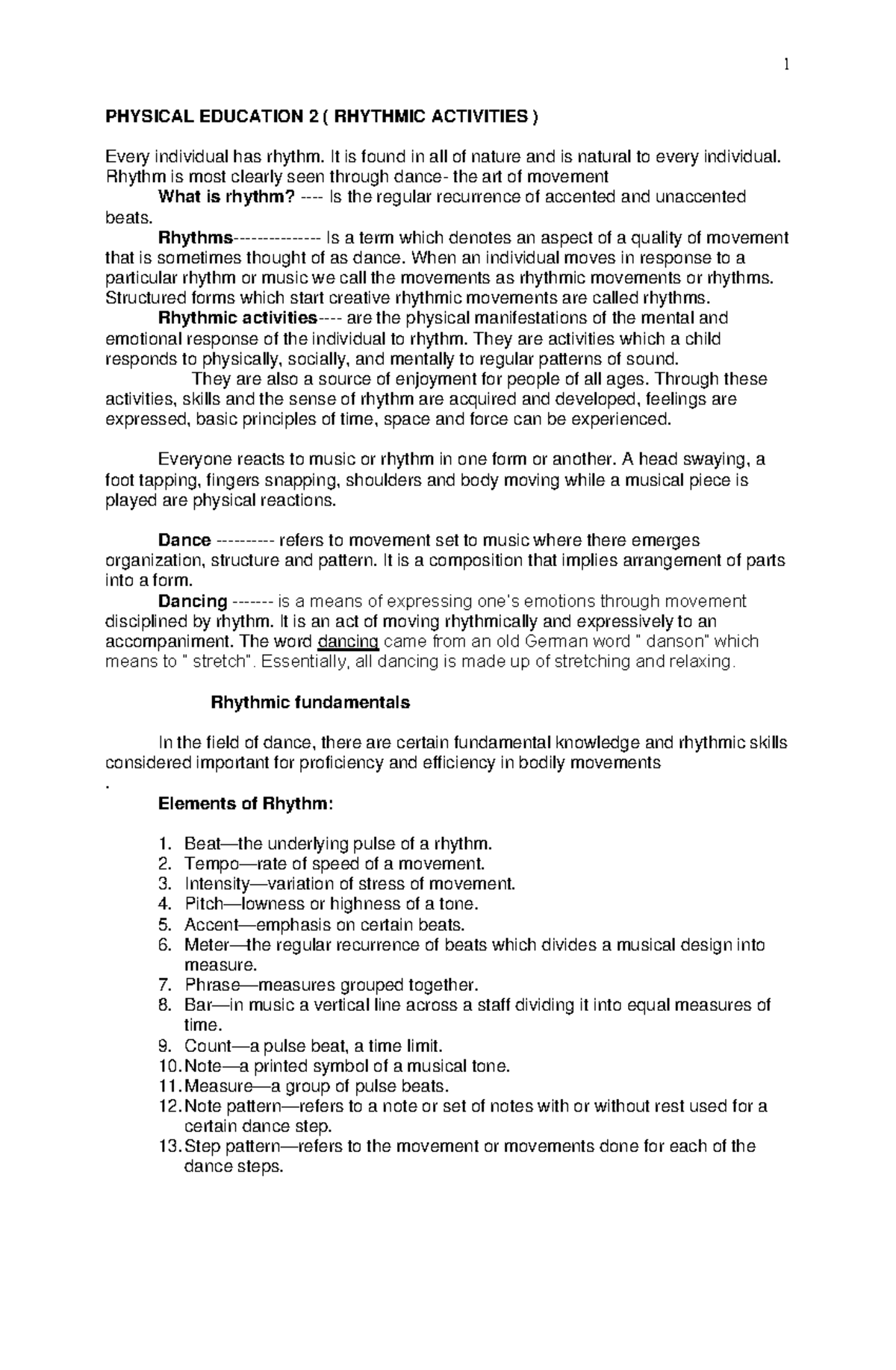 Physical Education 2 - Notes 1 (First Semester) - PHYSICAL EDUCATION 2 ...