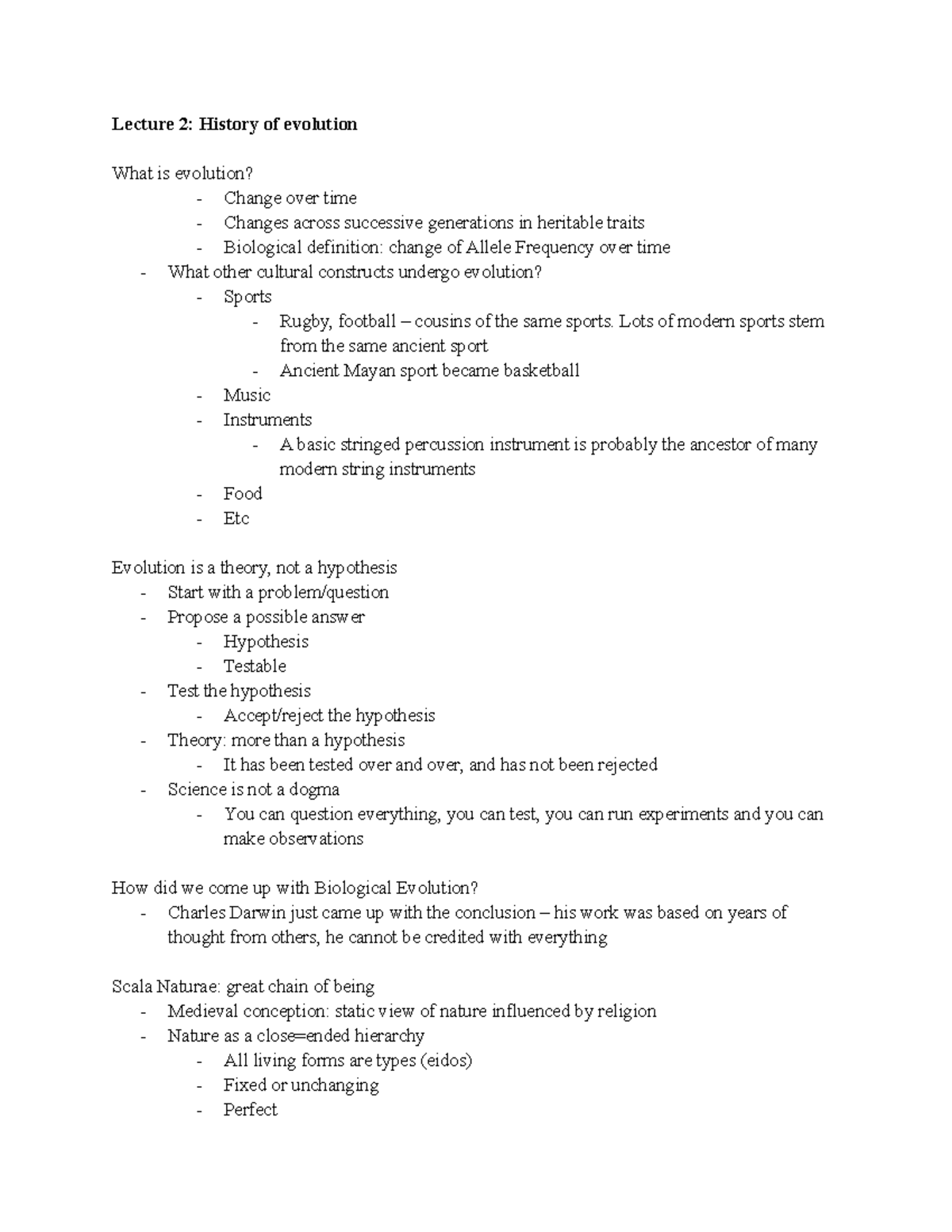 ANTH222 Lecture 2 History of evolution - Lecture 2: History of ...