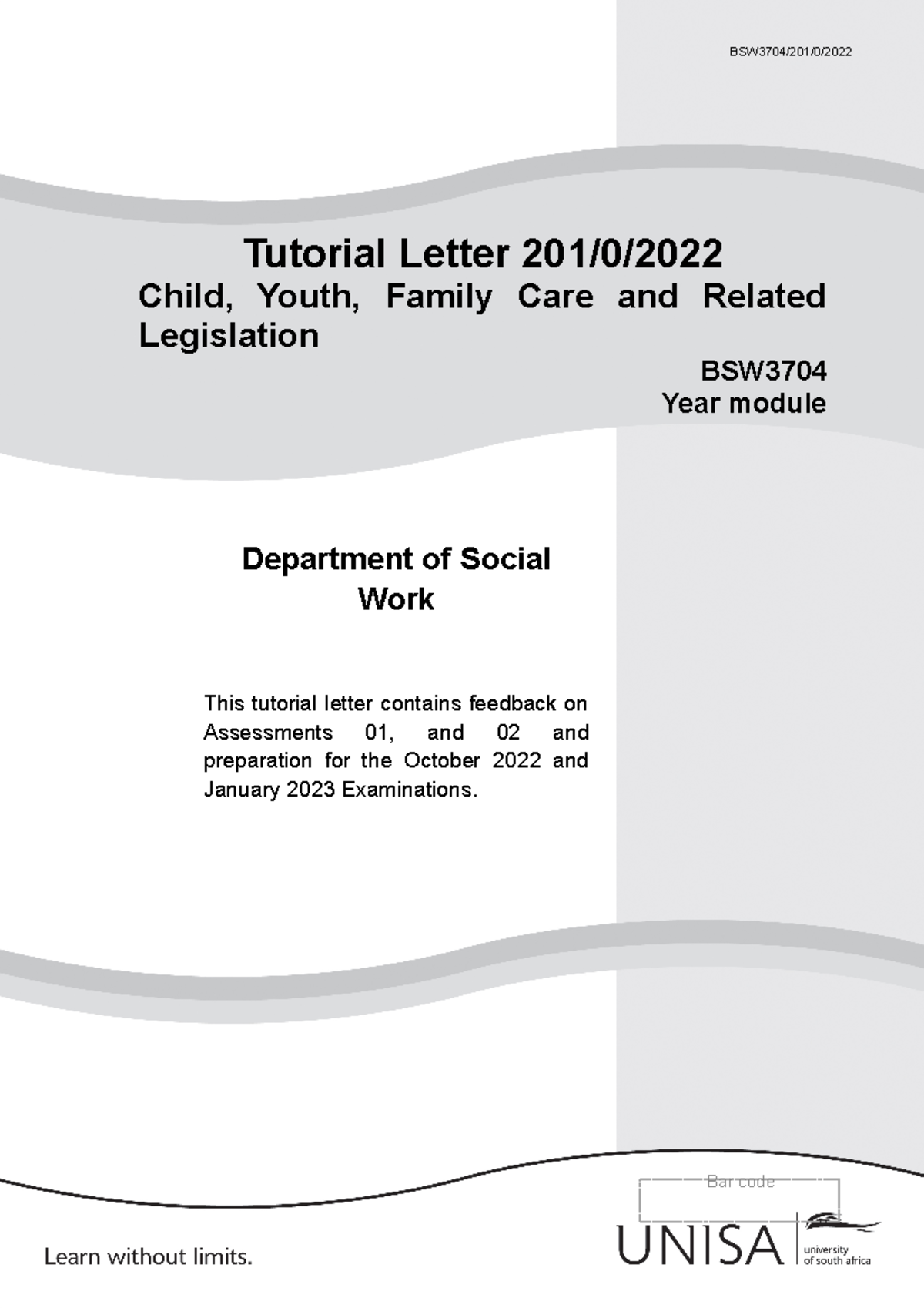 BSW3704 TUT 202 2022 Assessment Memos AND EXAM Preparation 155b ...