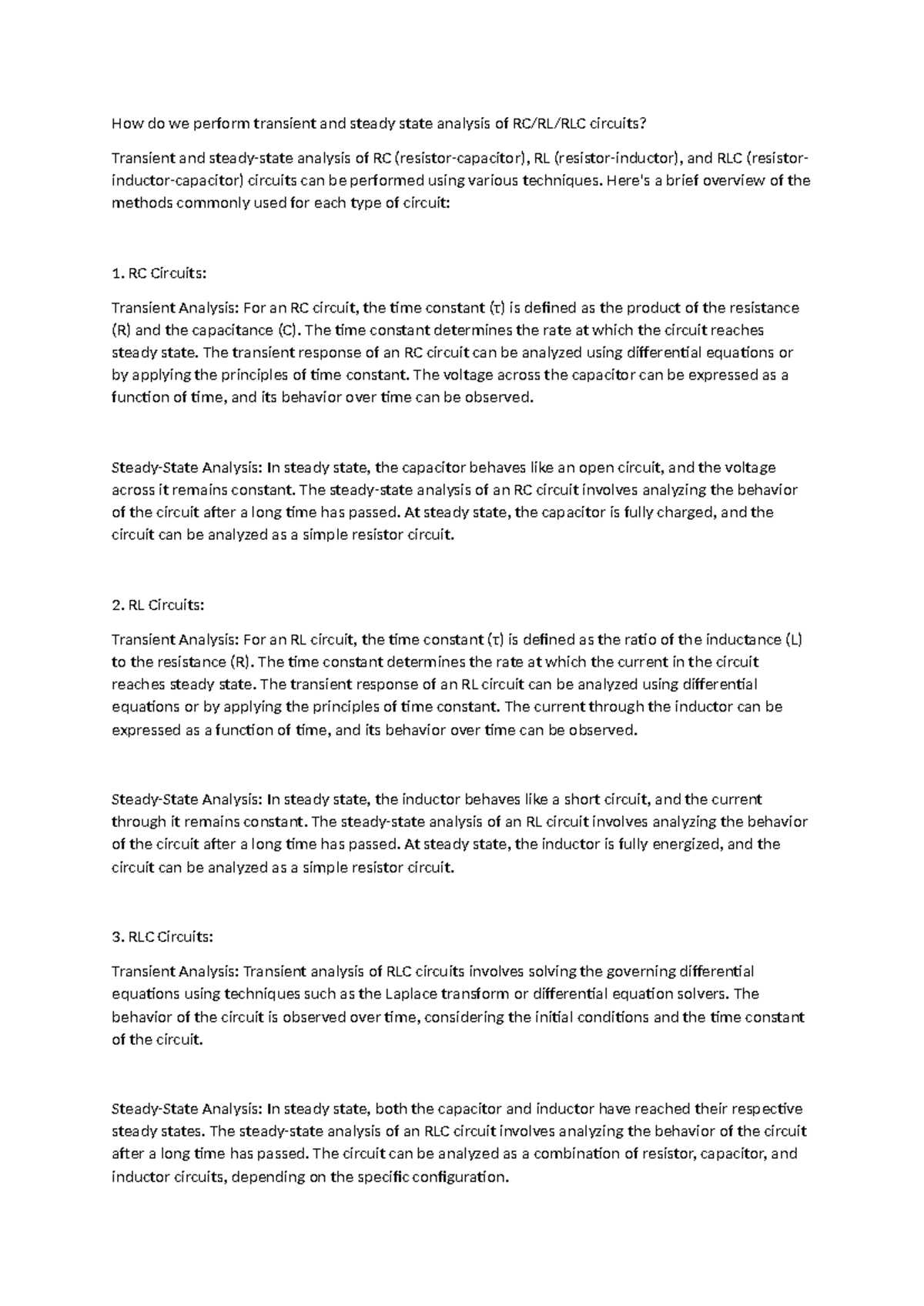 Transient And Steady State Analysis Heres A Brief Overview Of The Methods Commonly Used For