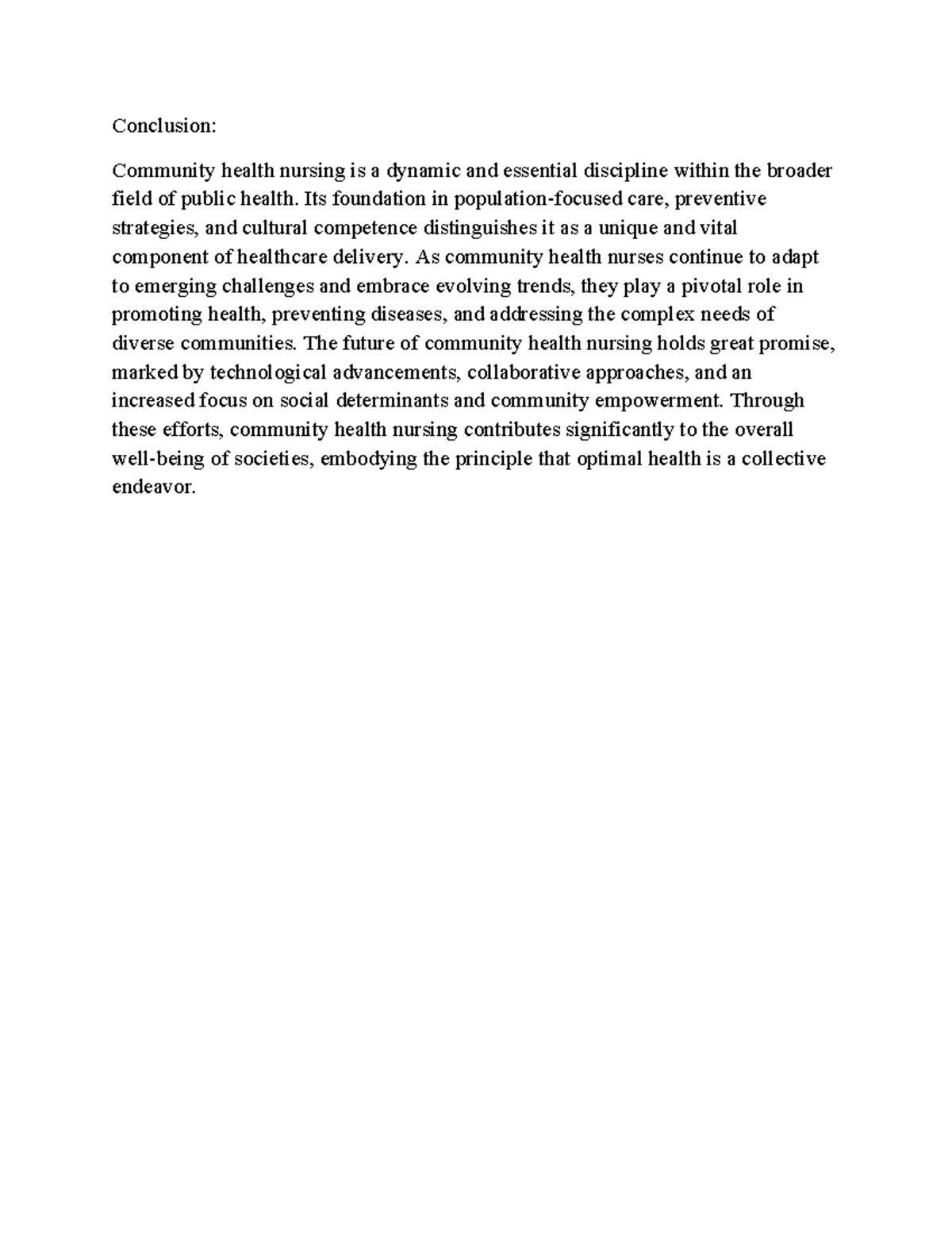 Community Health Nursing Conclusion - Conclusion: Community health ...