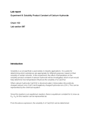 Experiment 10 - Determination of a Partition Coefficient - Lab report Experiment 10 ...