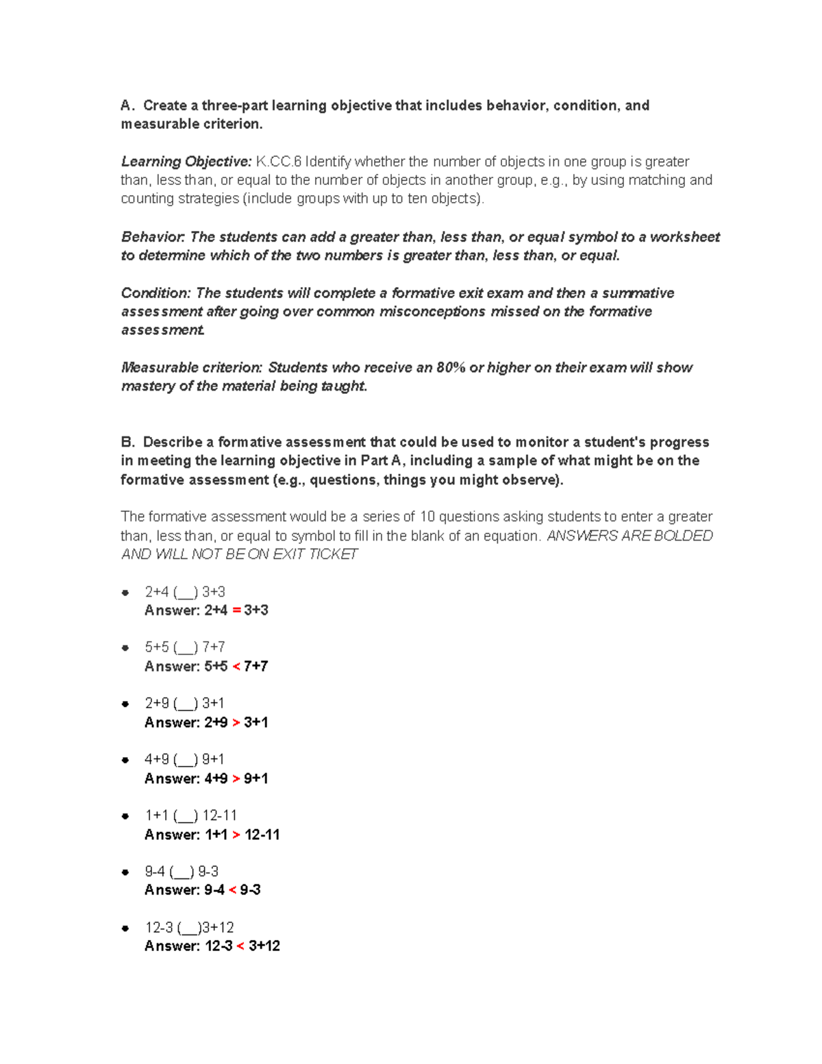 Assessment Planning - A. Create a three-part learning objective that ...