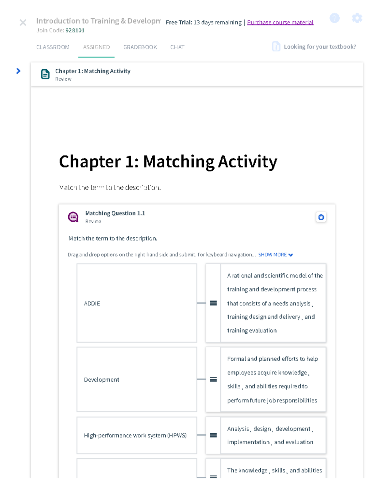 Chapter 1 Practice Assignment - Chapter 1: Matching Activity Match the ...