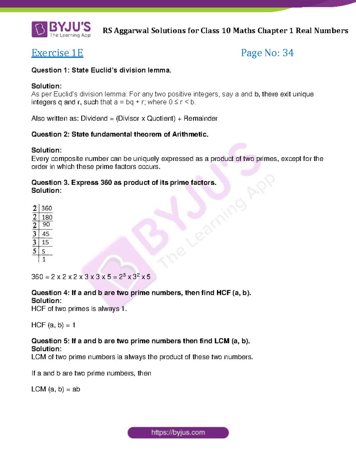 RS Aggarwal Solution class 10 Maths Chapter 1 Real Number Exercise 1E ...