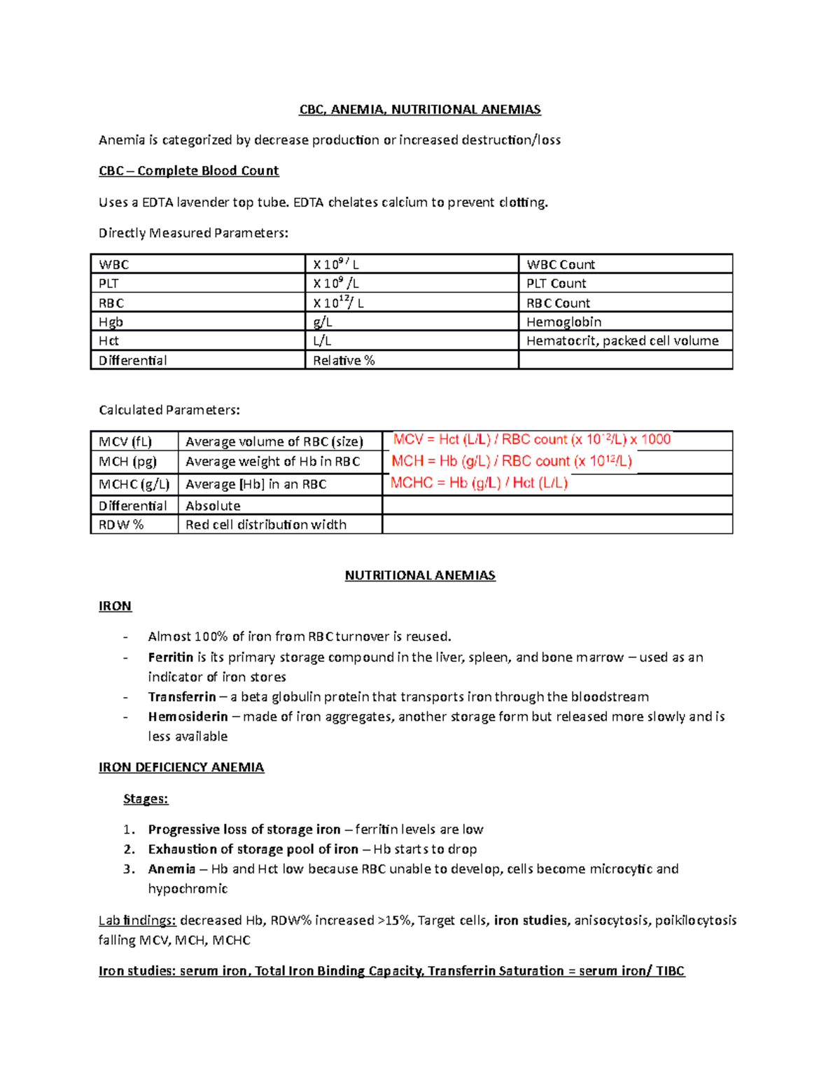 (2) Anemias and CBC - Nancy Bergeron - CBC, ANEMIA, NUTRITIONAL ANEMIAS ...