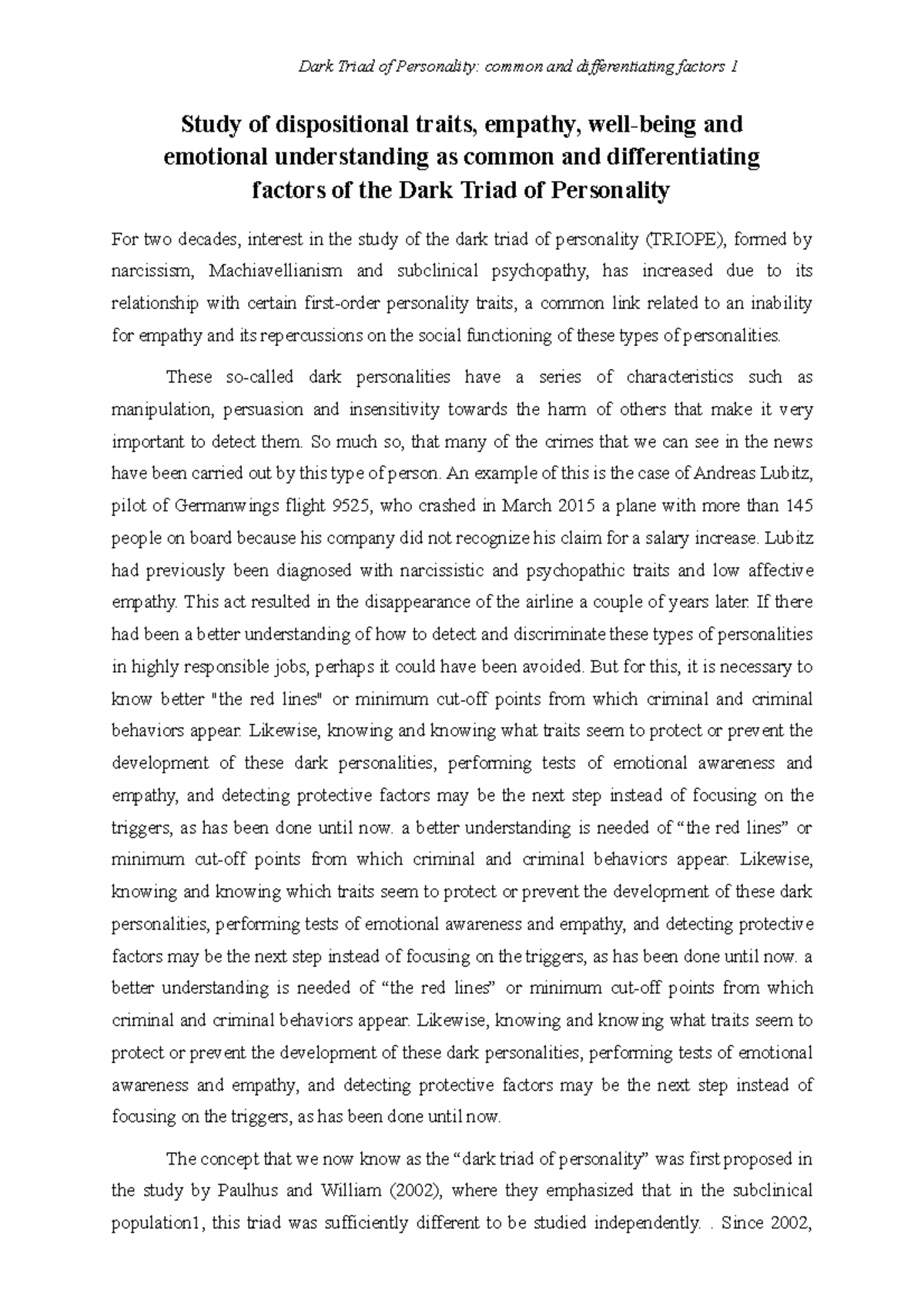 Study of dispositional traits, empathy, well-being and emotional ...