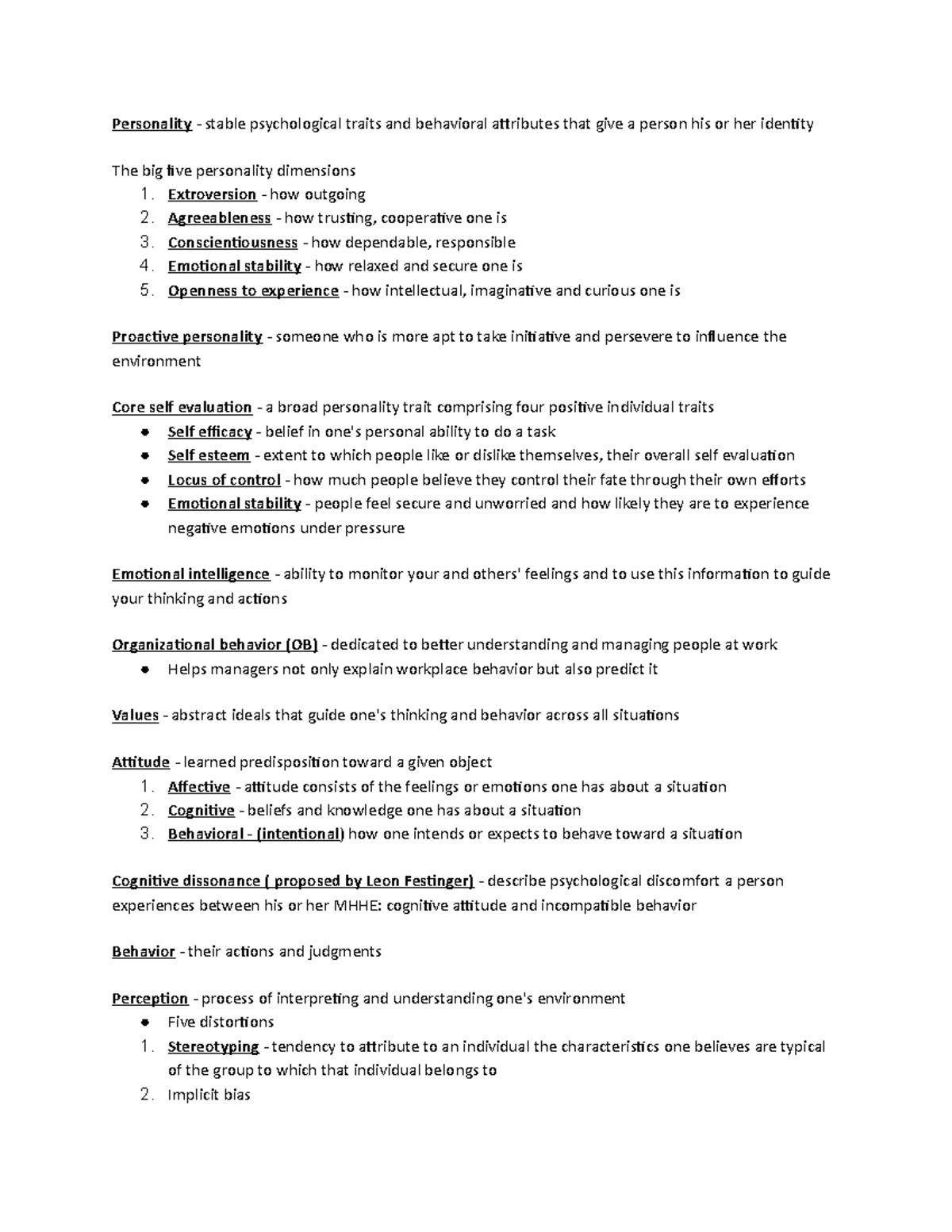 Chap 11 - Intro MGT - Personality - stable psychological traits and ...
