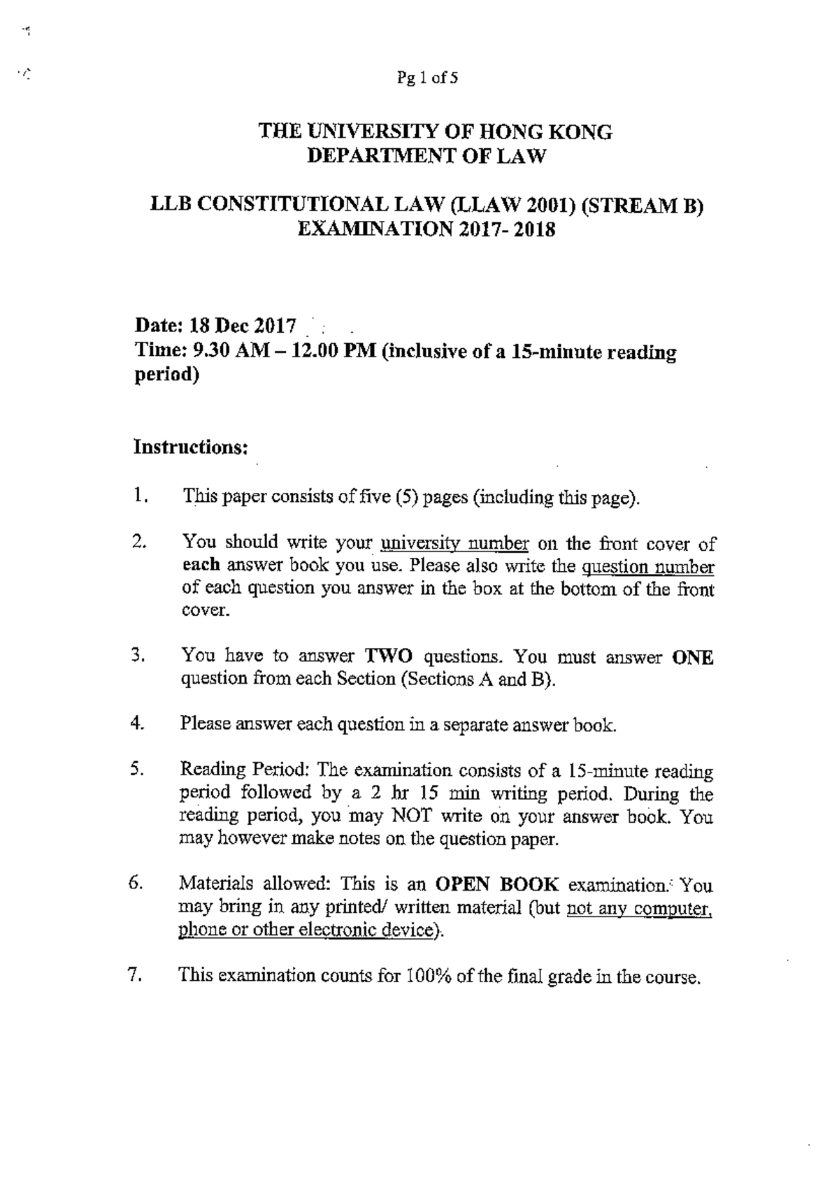 LLB 2017 Exam - Past paper - Constitutional Law - Studocu
