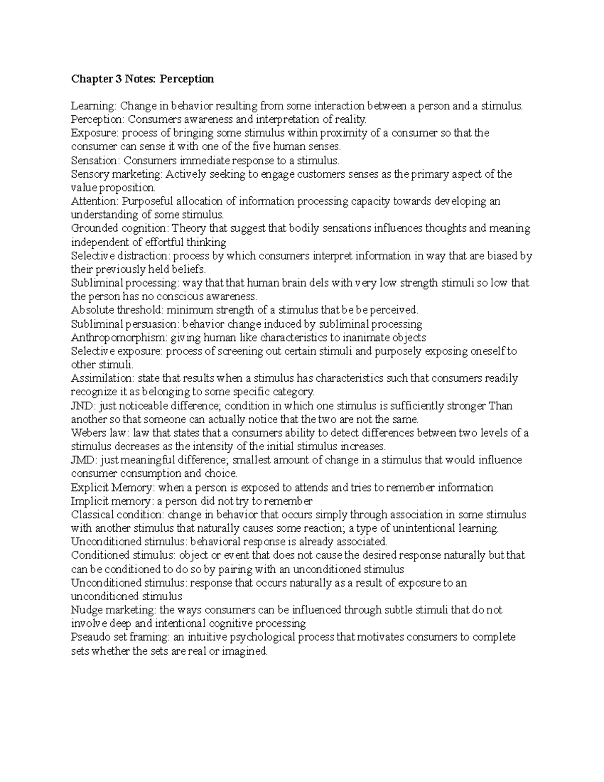 Chapter 3 notes 311 - Consumer perception - Chapter 3 Notes: Perception ...