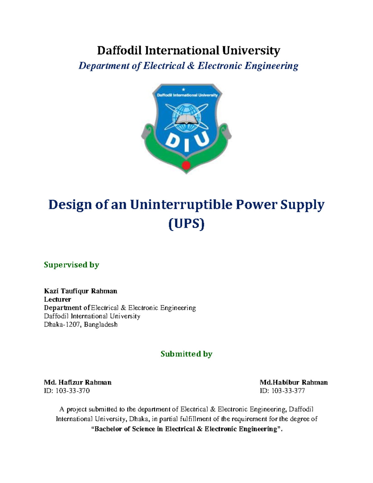 Project UPS.pdf P04234 - Design of an Uninterruptible Power Supply (UPS ...