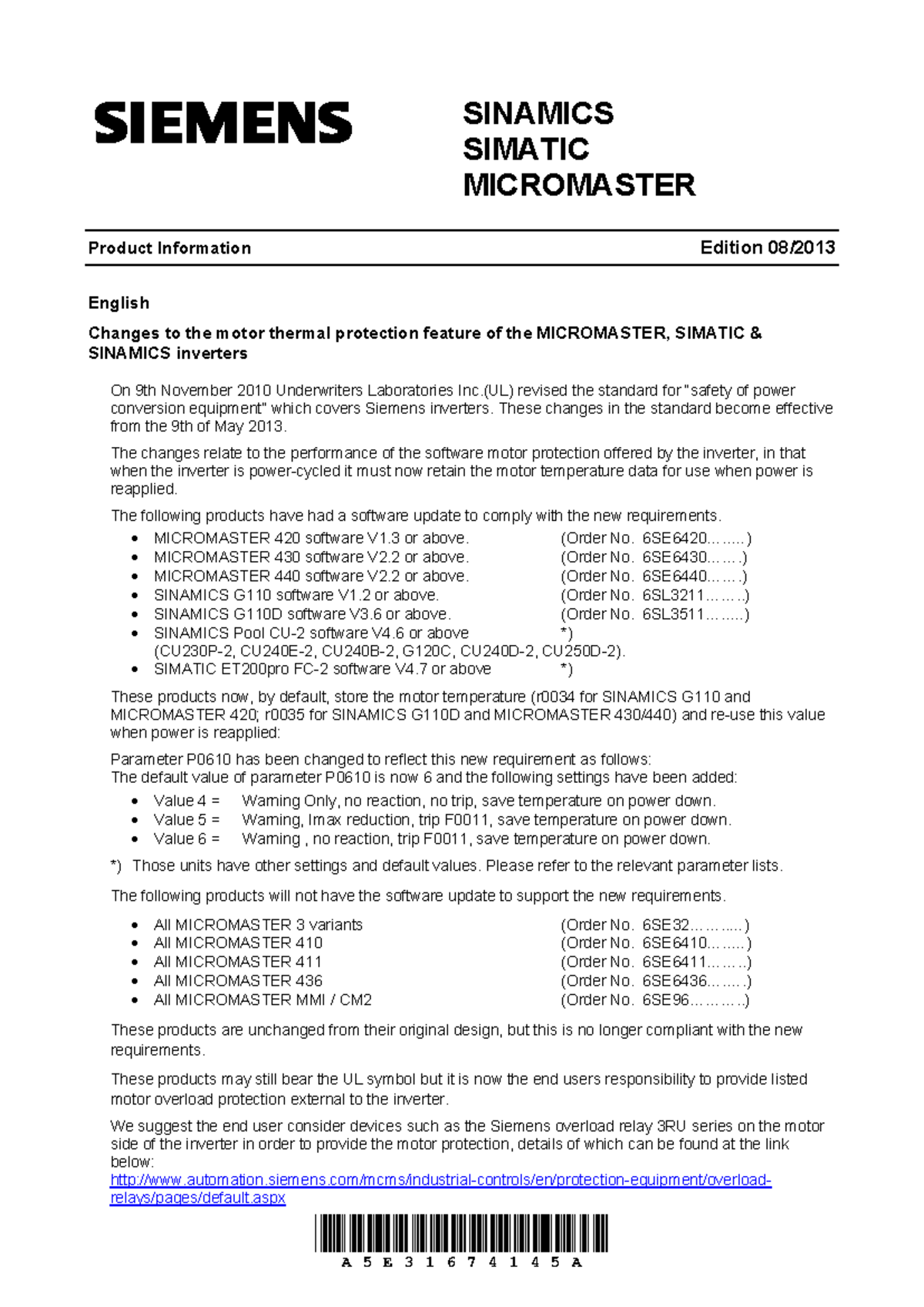 08 2013 P0610 Productinformation - s Product Information Edition 08 ...