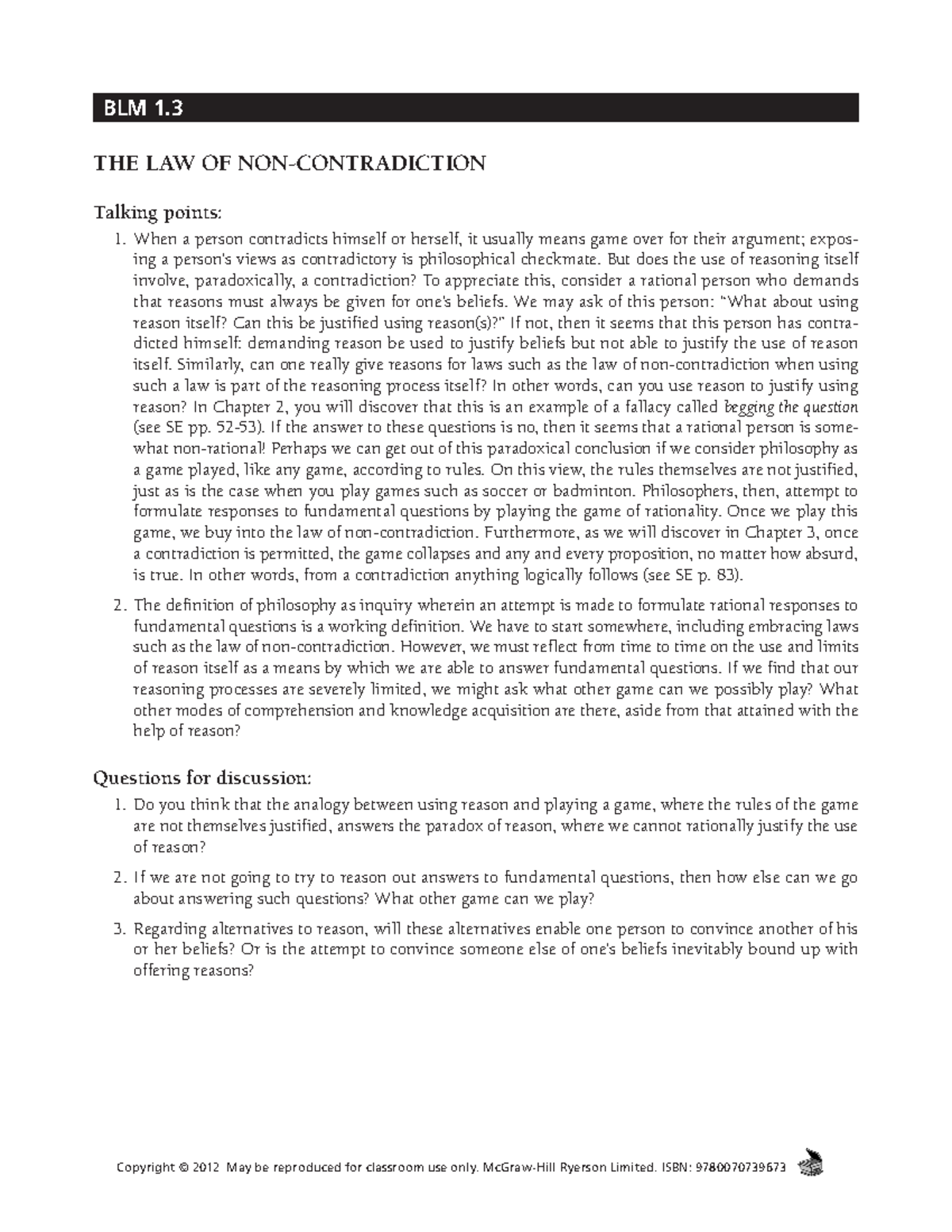 BLM 1-3 - yeah - Copyright © 2012 May be reproduced for classroom use only. McGraw-Hill Ryerson ...