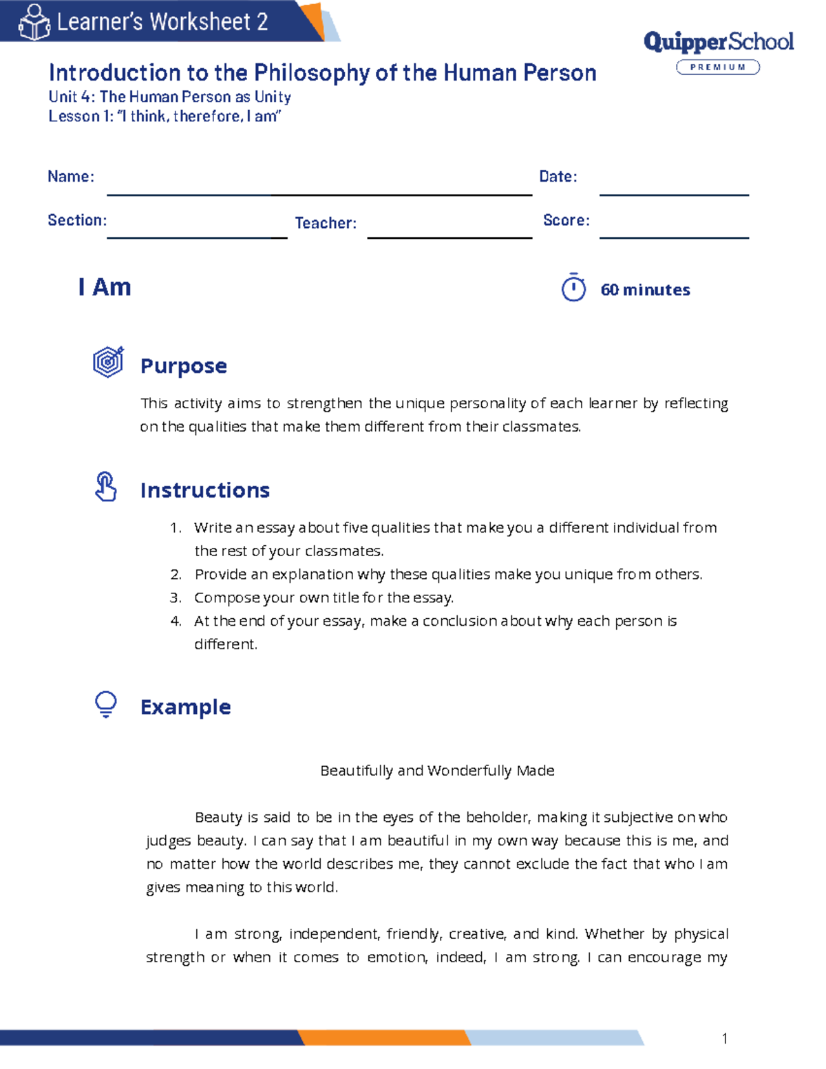 Introduction to Philosophy - Unit 4: The Human Person as Unity Lesson 1 ...