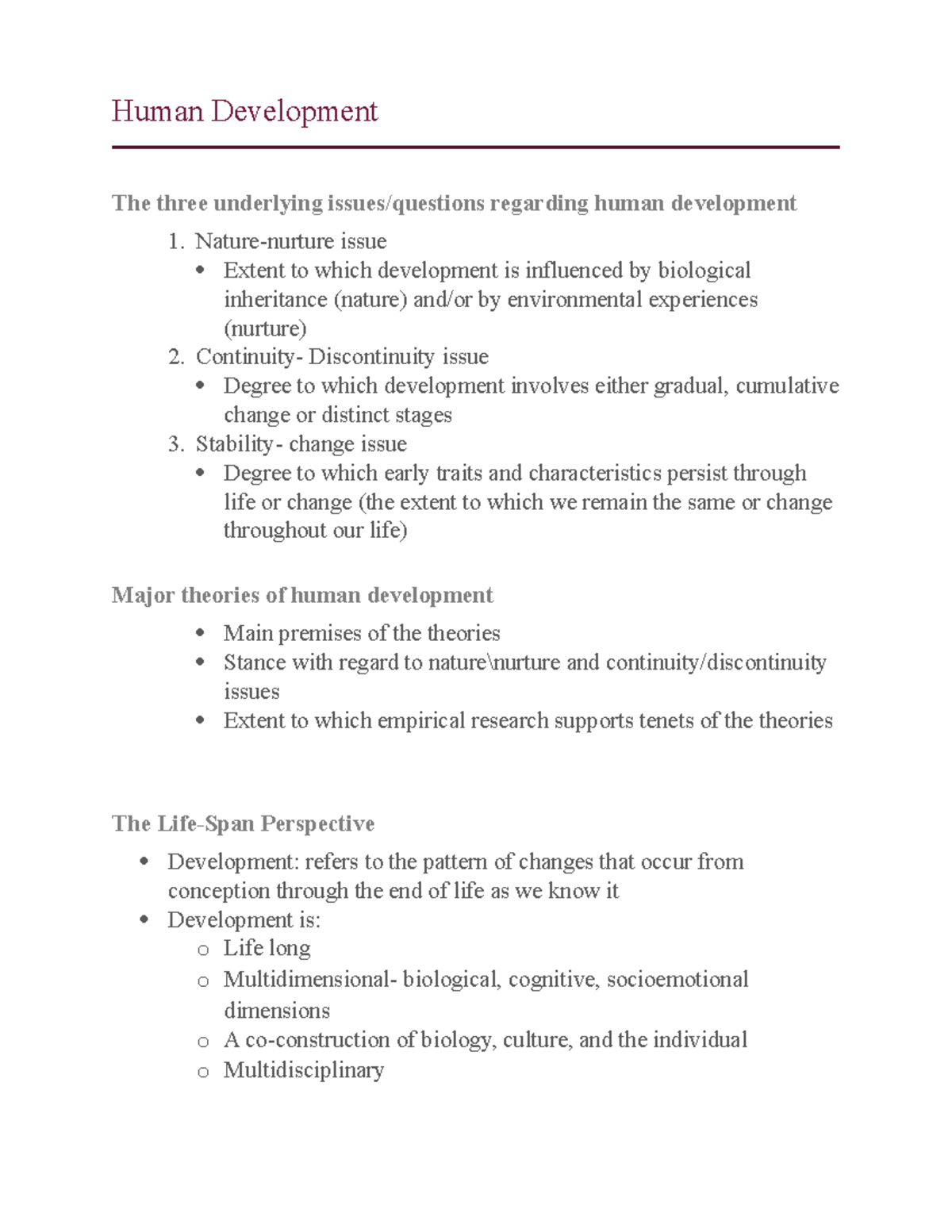 Human Development Notes - Human Development The three underlying issues ...