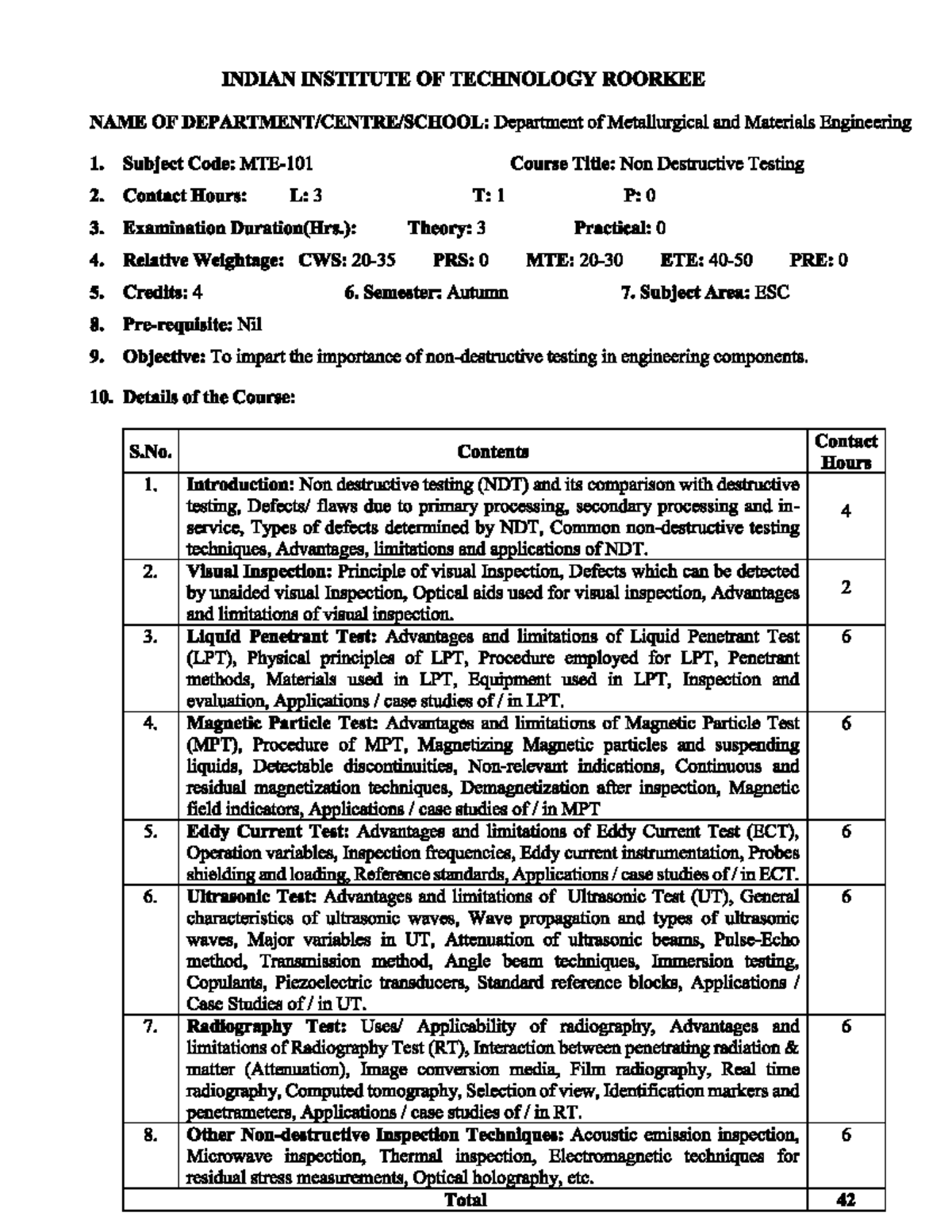 Non Dest Test - Non destructive testing - INDIAN INSTITUTE OF ...