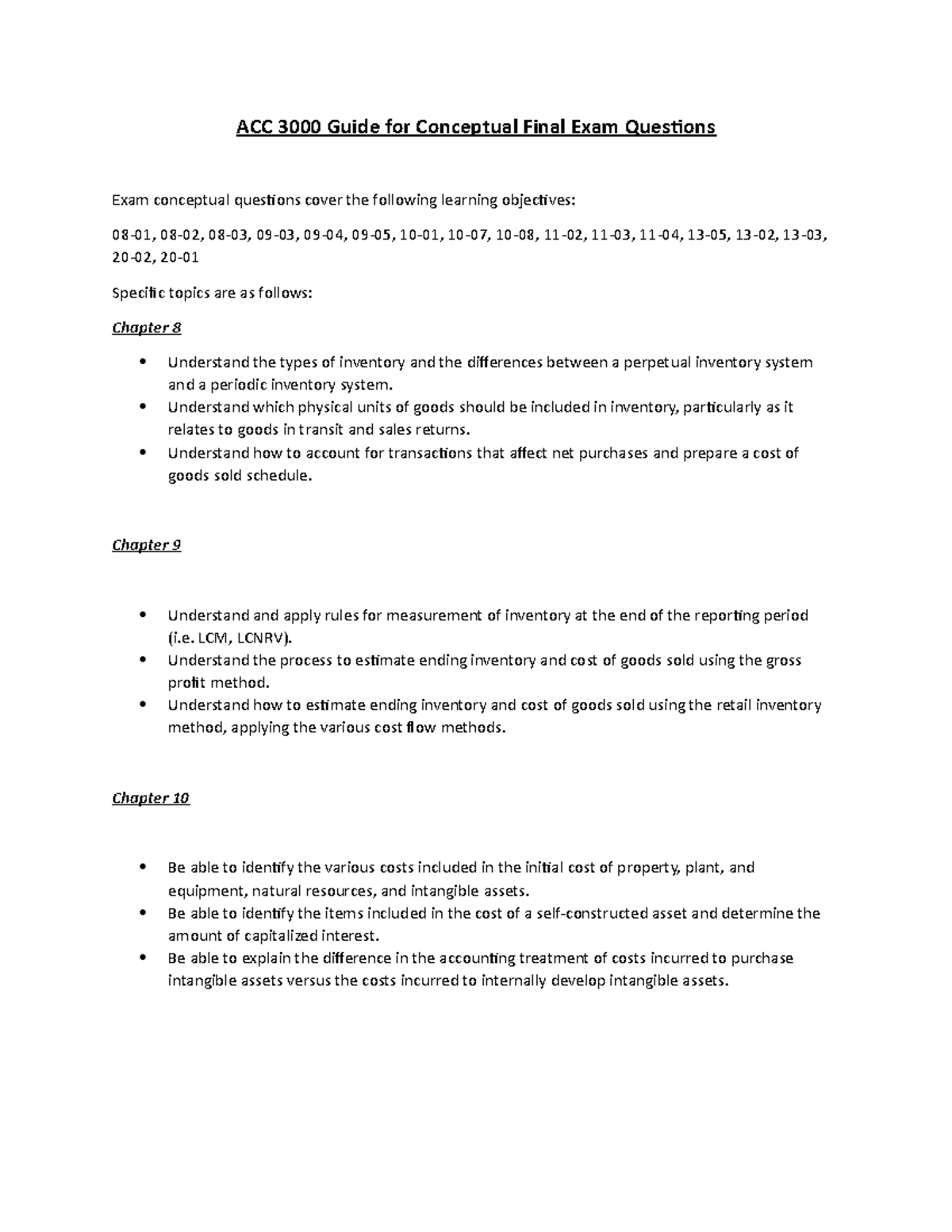 ACC 3000 Guide for Conceptual Final Exam Questions - Understand which ...