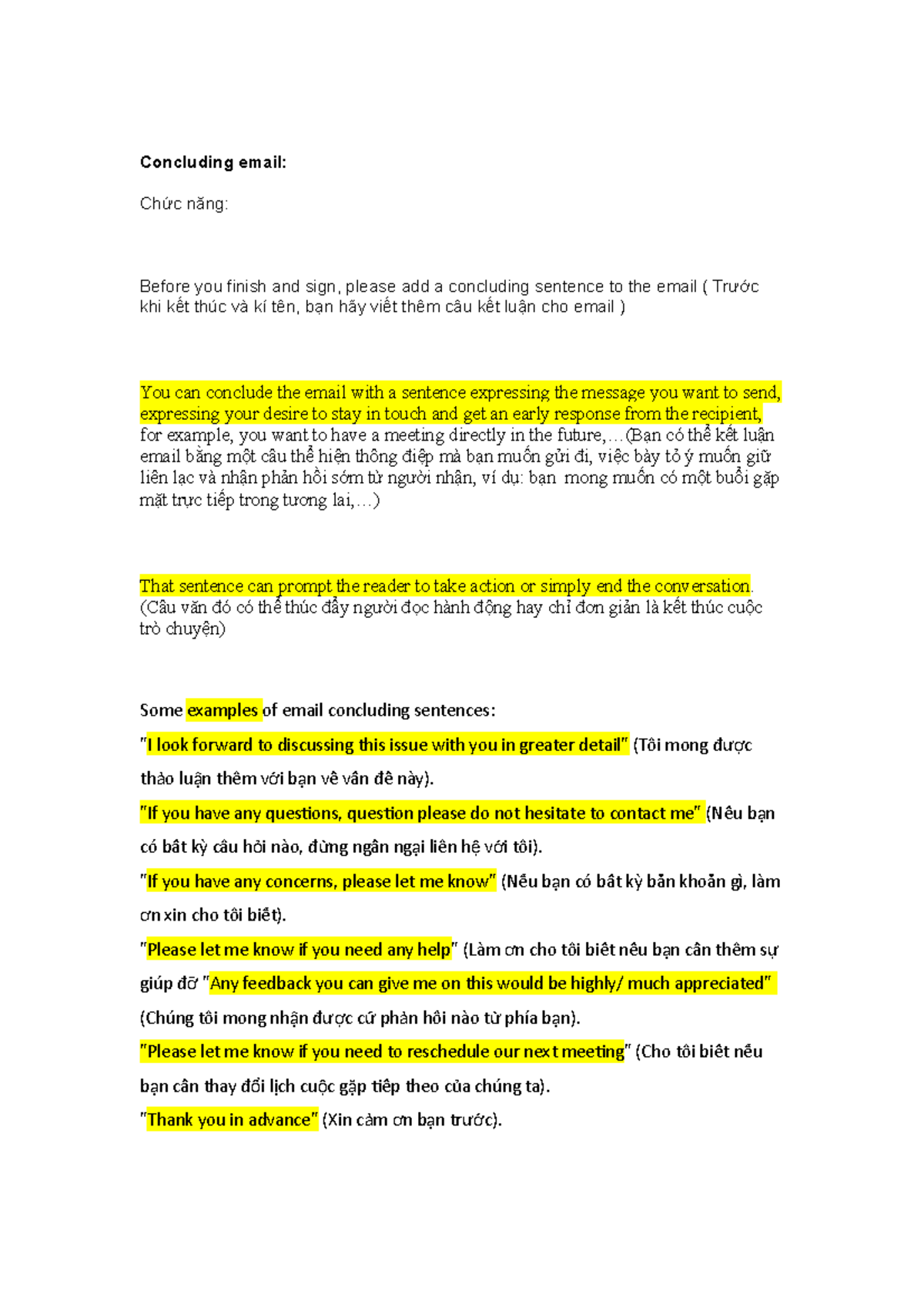 Concluding-email - email - Concluding email: Chức năng: Before you ...