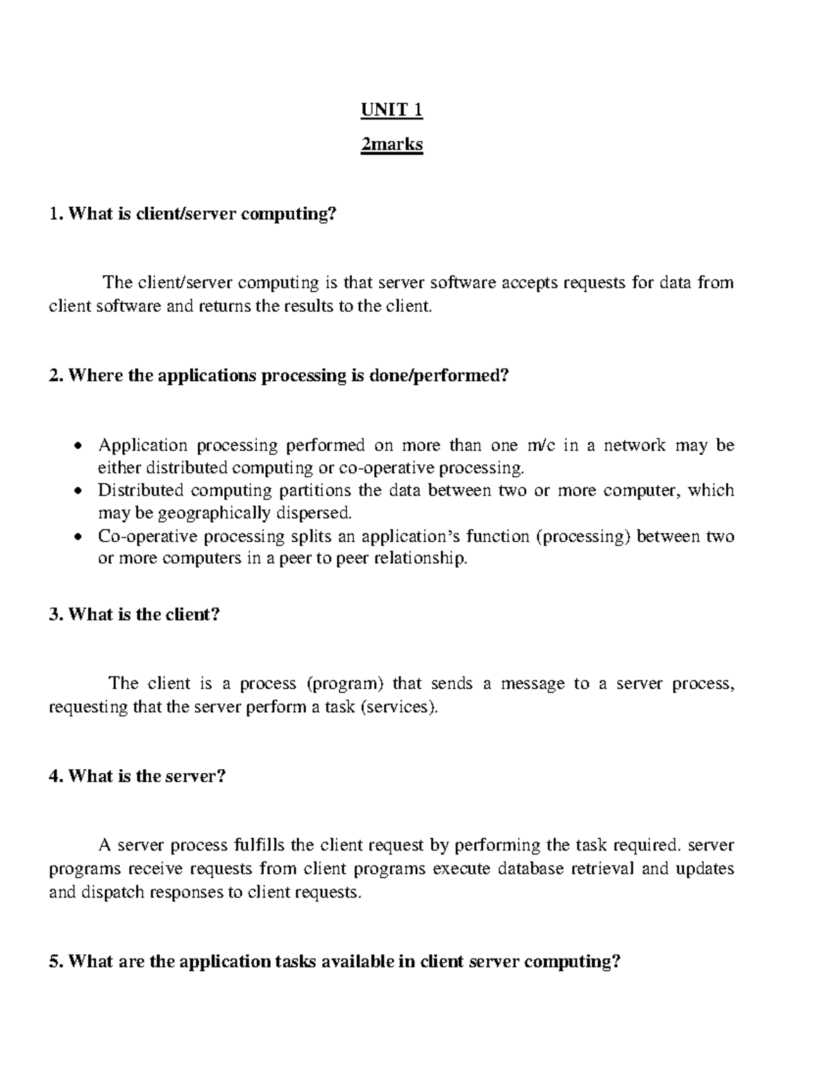 Cilent server notes - easy - UNIT 1 2marks What is client/server ...