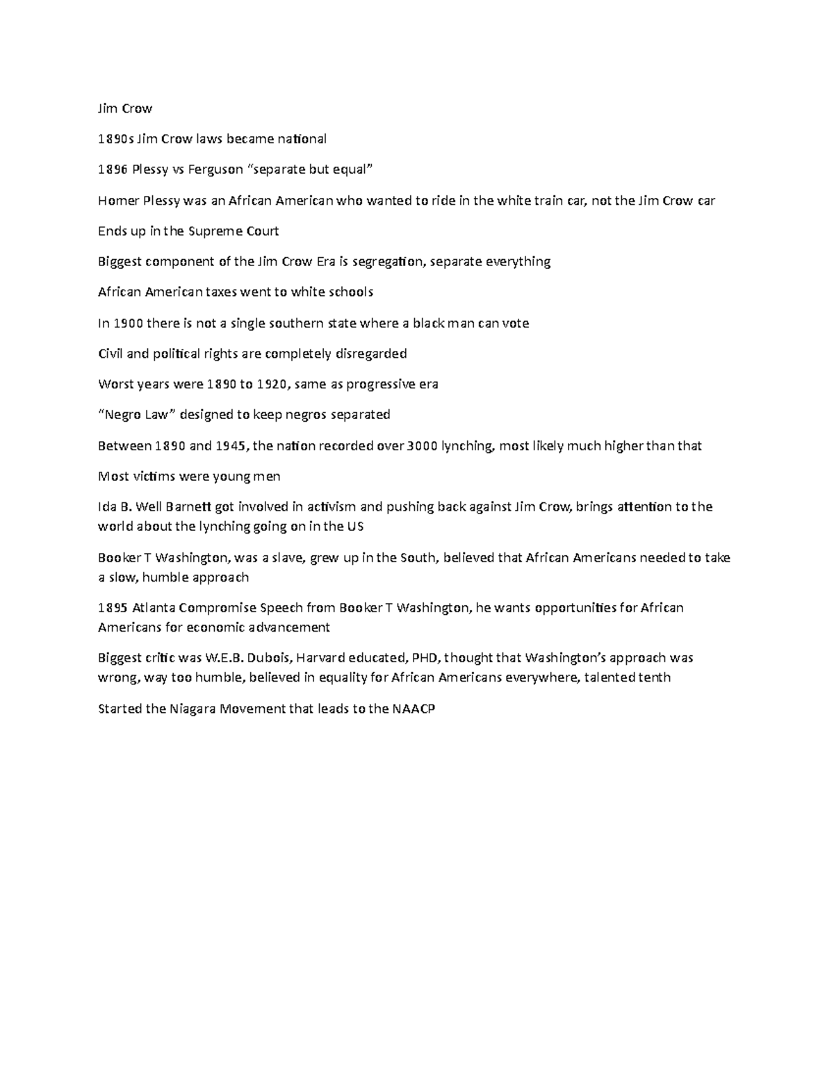 Jim Crow - Notes for Professor Brady - Jim Crow 1890s Jim Crow laws ...