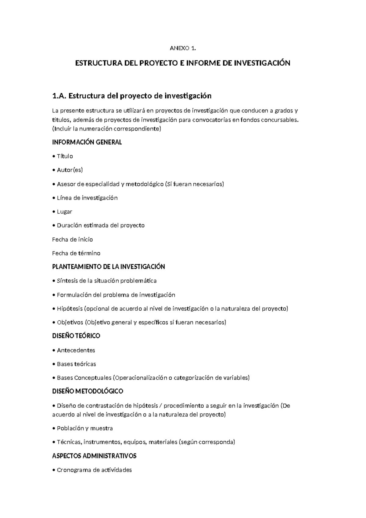 Estructura DE PROY. E Informe Final - ANEXO 1. ESTRUCTURA DEL PROYECTO ...