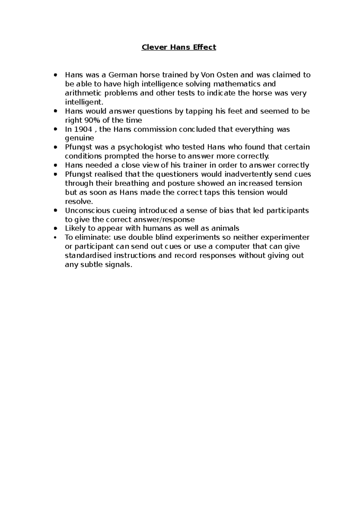 Clever Hans Effect - Lecture notes 1 - Clever Hans Effect Hans was a ...