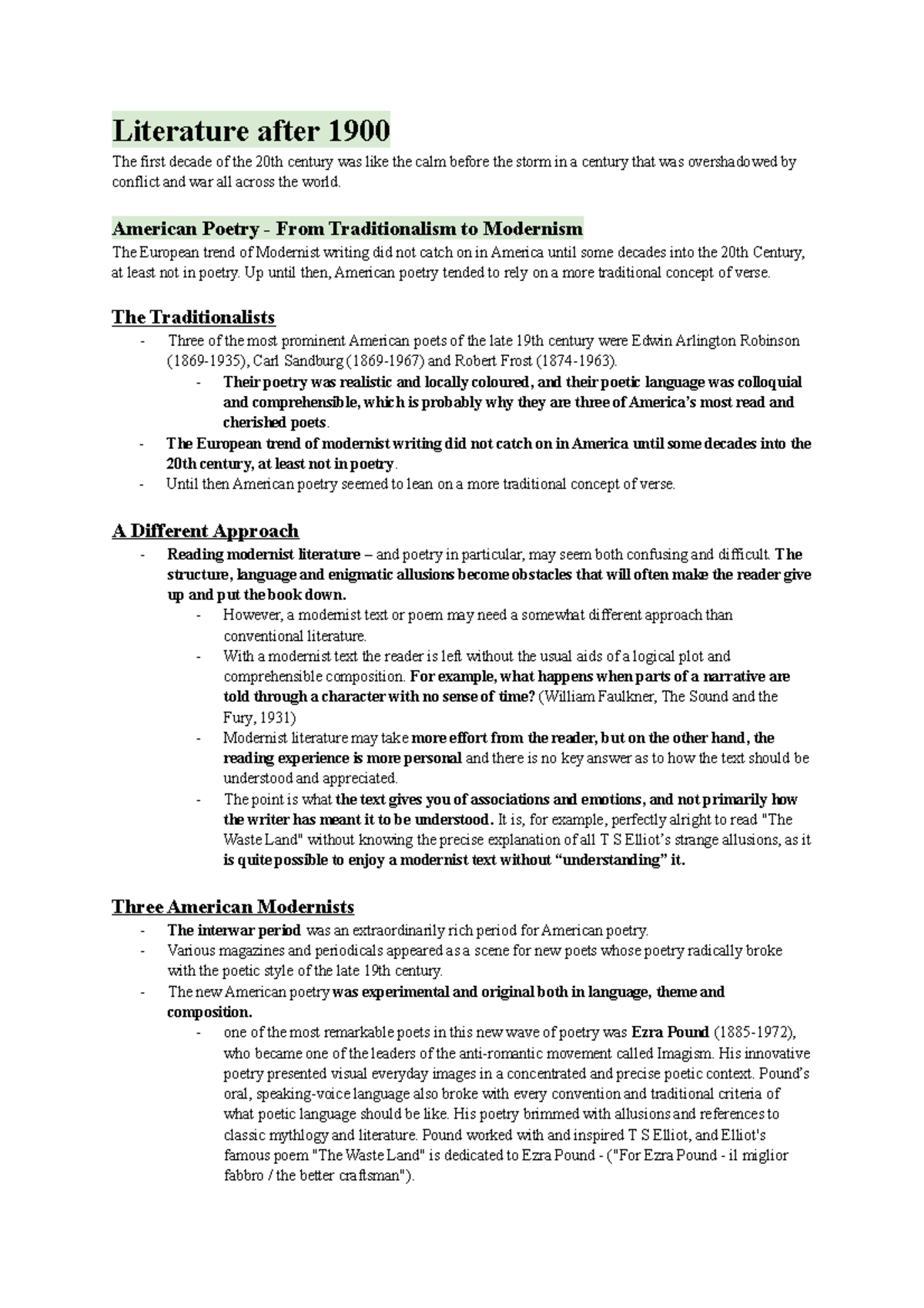 Literature after 1900 - Literature after 1900 The first decade of the ...