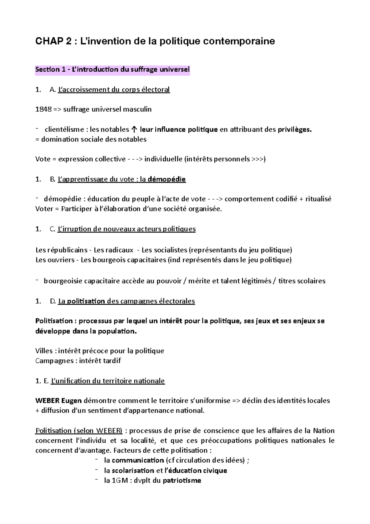 VPF Fiche Chapitre 2 - CHAP 2 : L’invention de la politique ...