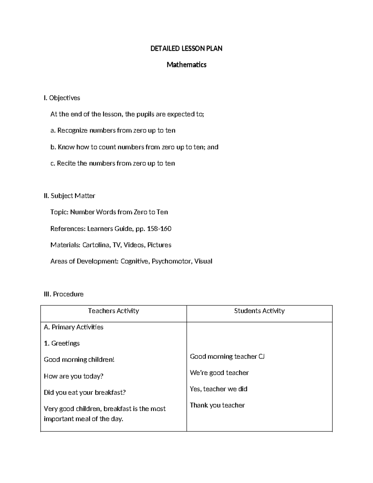 Detailed Lesson Number Words-WPS Office - DETAILED LESSON PLAN ...