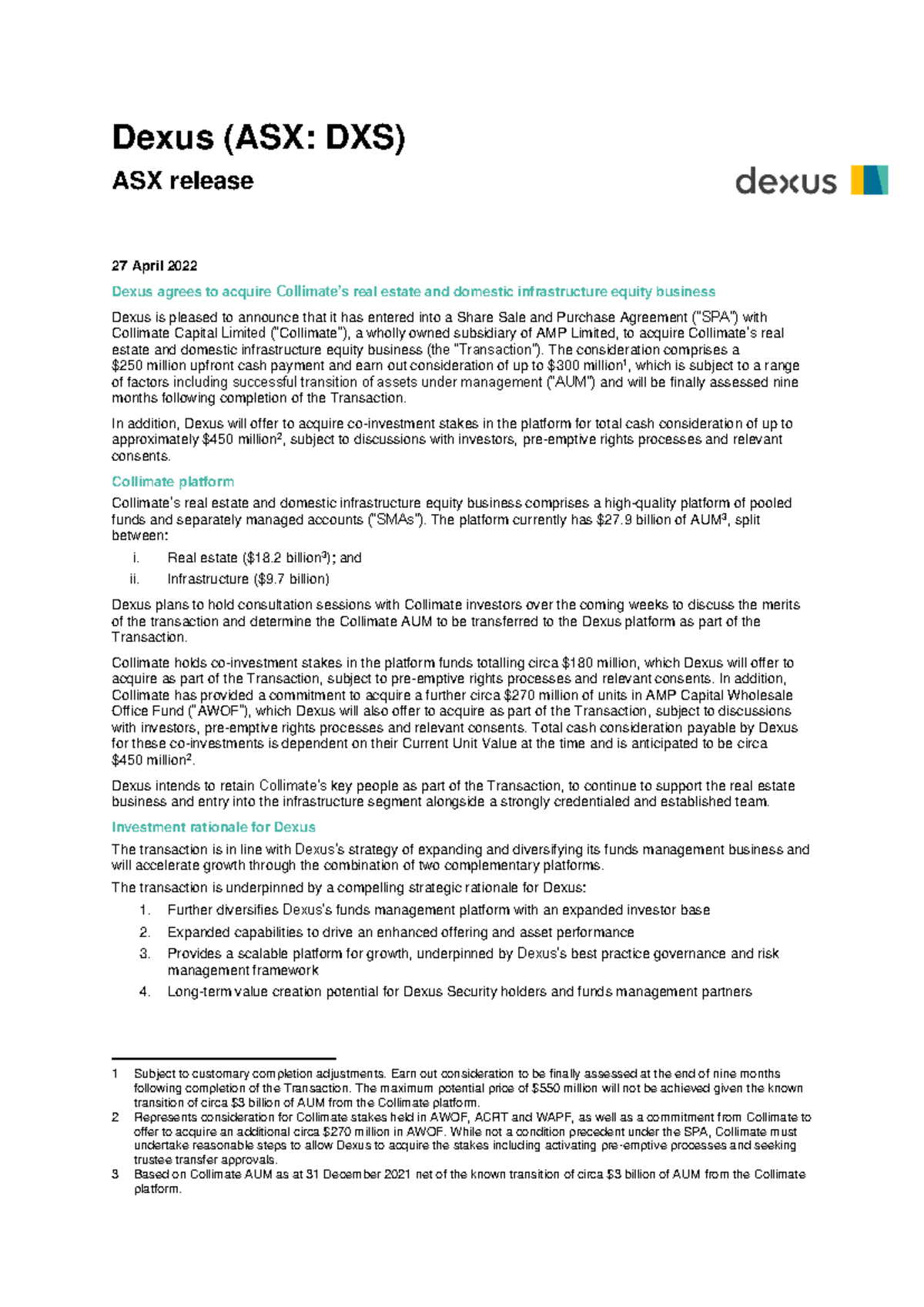 2022 04 27 Dexus agrees to acquire Collimates real estate and domestic ...