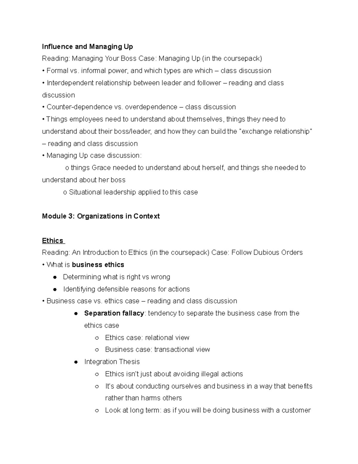 Comm Final Study Guide - Influence and Managing Up Reading: Managing Your Boss Case: Managing Up ...