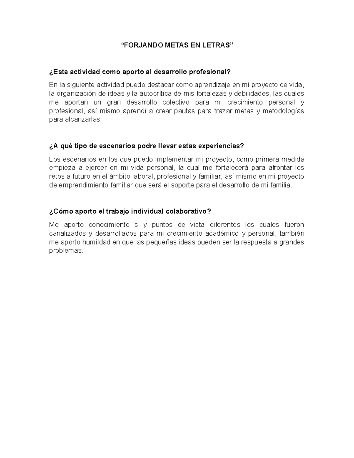 Forjando Metas EN Letras - “FORJANDO METAS EN LETRAS” ¿Esta actividad ...