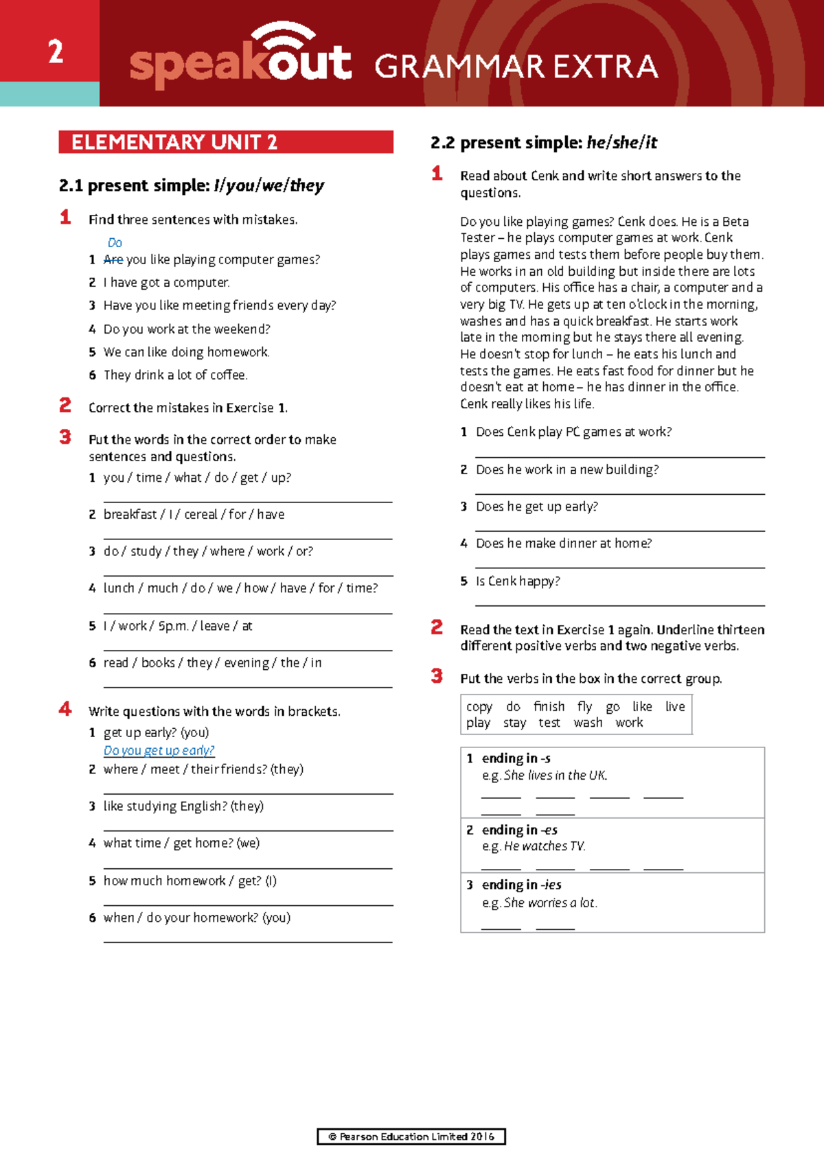 Speakout Grammar Extra Elementary Unit 2 - 1 © Pearson Education ...