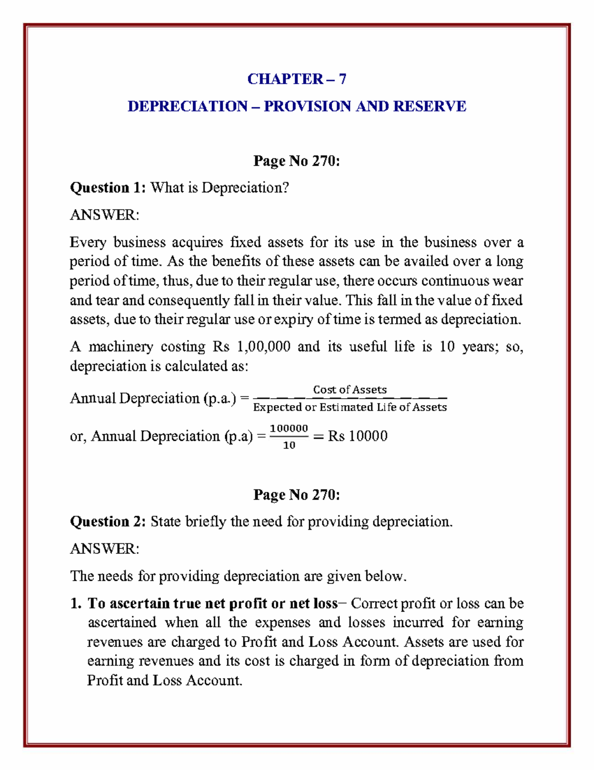Depreciation - Provisions and Reserves - CHAPTER- DEPRECIATION ...