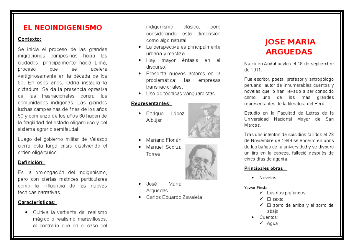 EL Neoindigenismo Triptico - EL NEOINDIGENISMO Contexto: Se inicia el ...