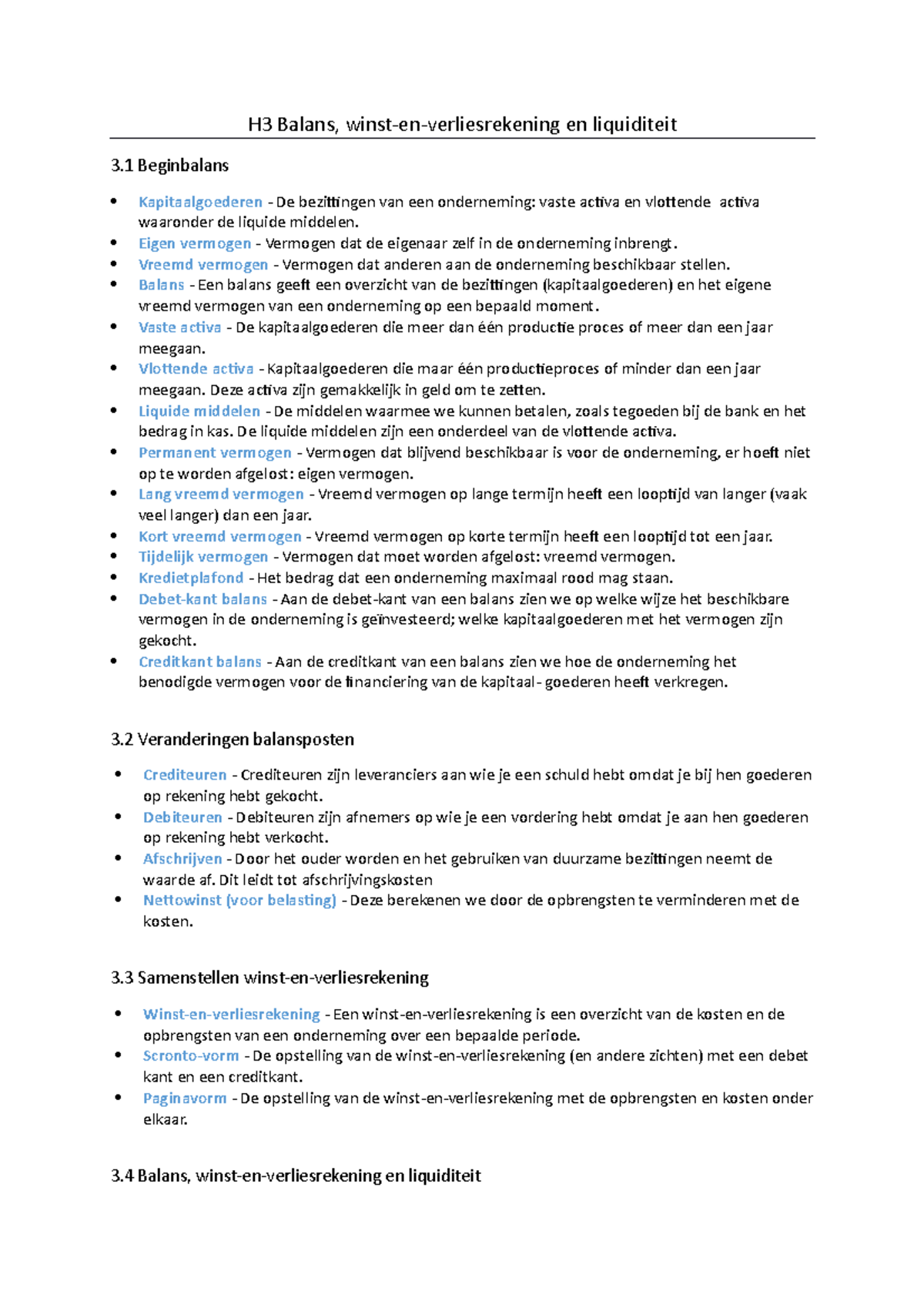 BECO begrippen SE4 - fgfhgjhkjlk - H3 Balans, winst-en-verliesrekening ...