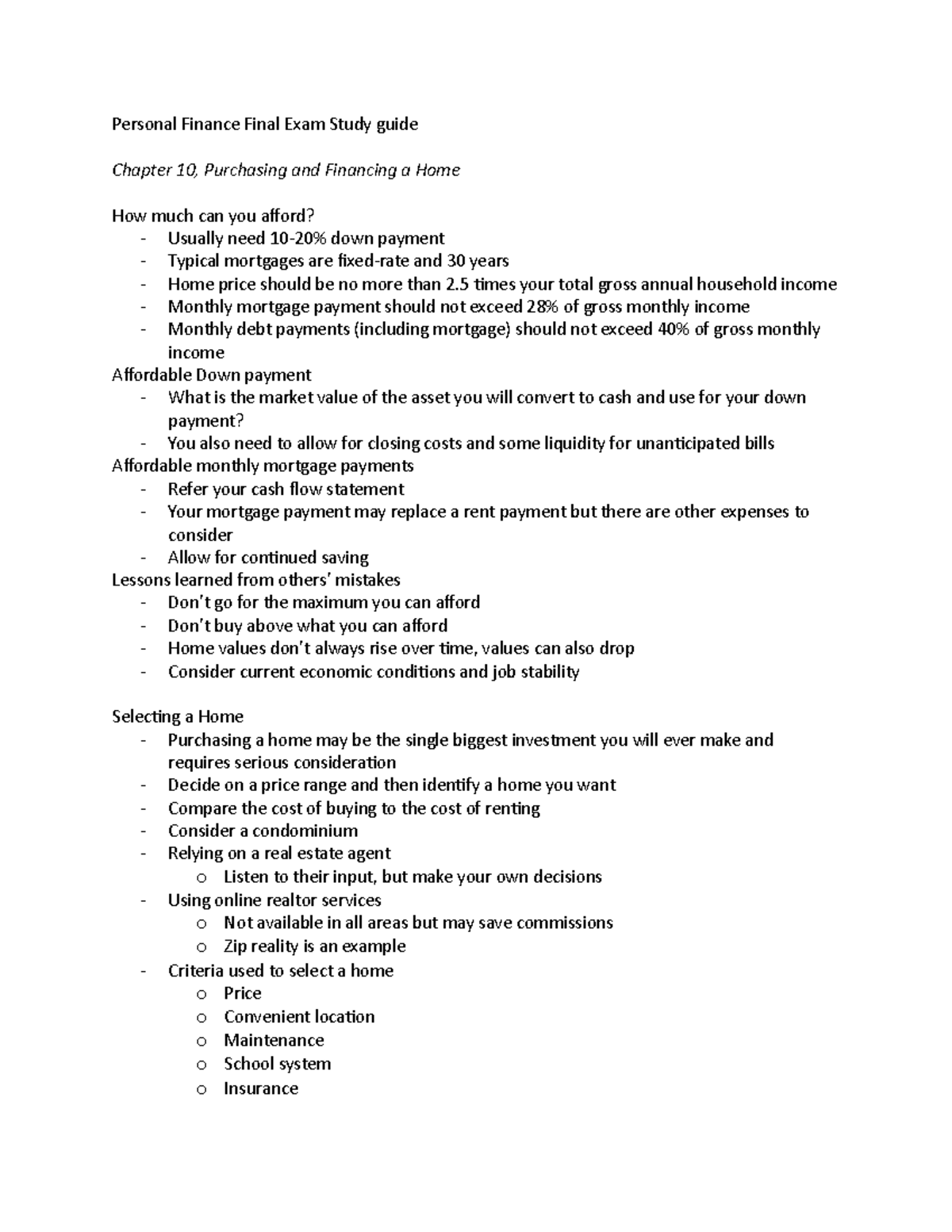 Personal Finance Final Exam Study Guide - Based on your income and ...