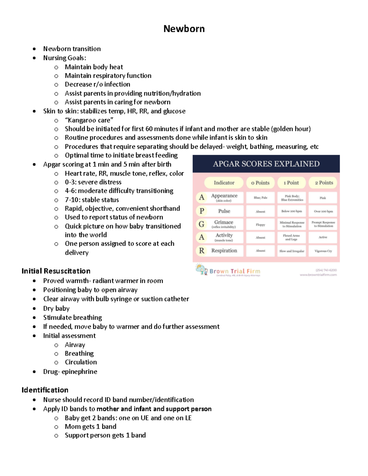 Newborn Outline - Notes - Newborn • Newborn transition • Nursing Goals ...