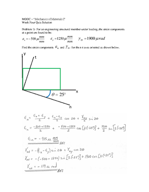 Quiz Week-One-Solution-MOM1 - MOOC – “Mechanics of Materials I” Week One Quiz Problem 1) For the ...