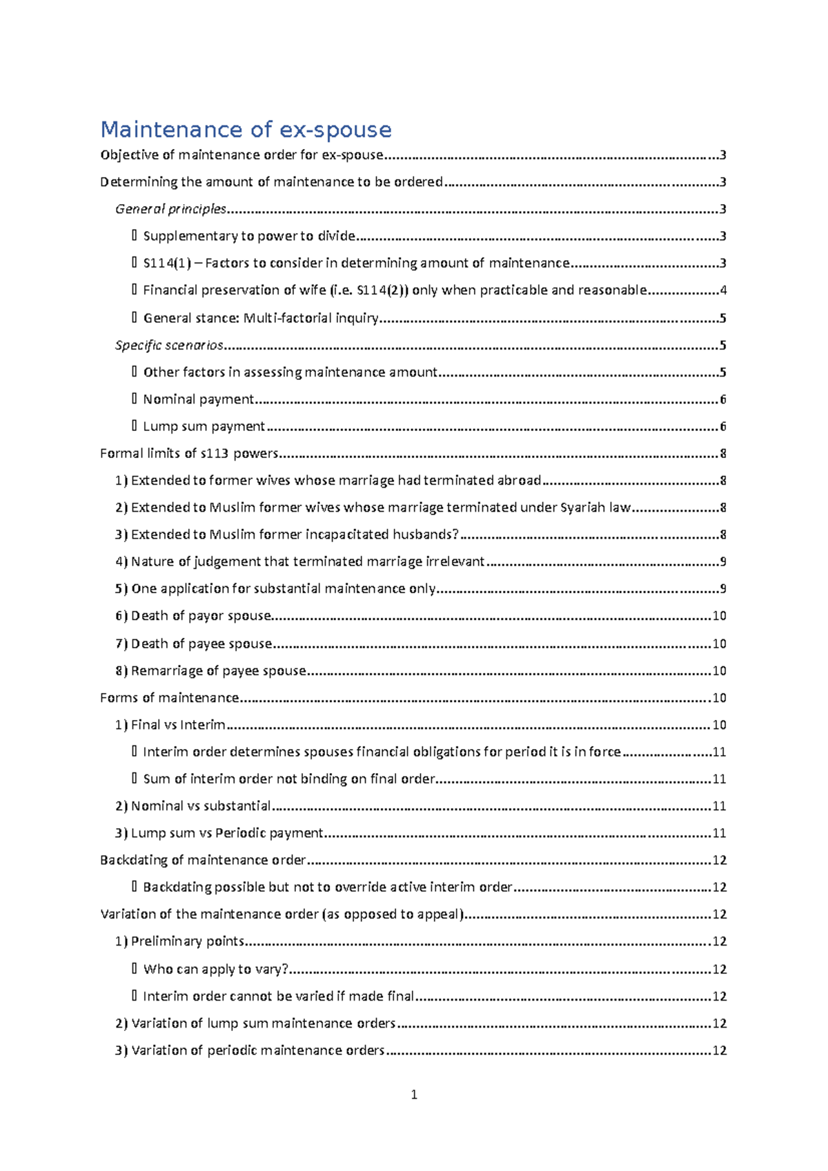 Maintanance (Spousal Maintenance upon termination of marriage ...