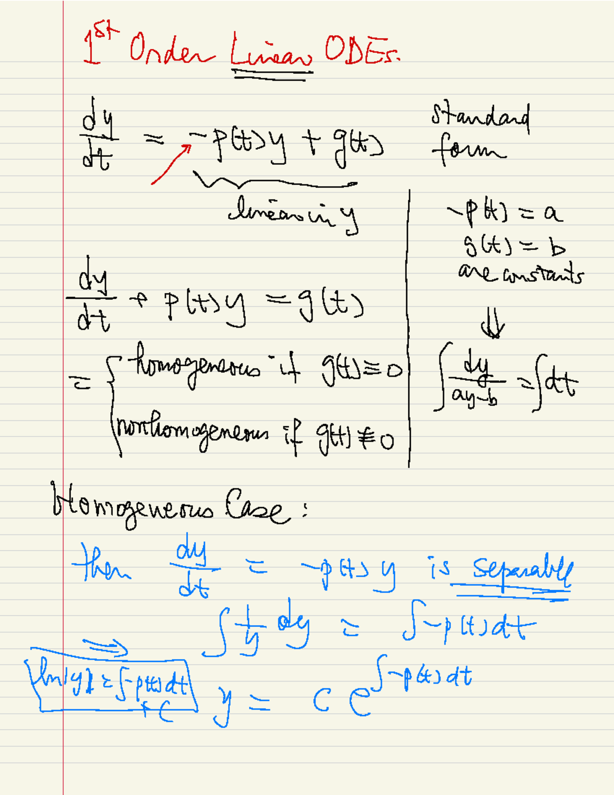 Feb 9 Lecture Notes - 1st Order linear ODES. = standard diff ...