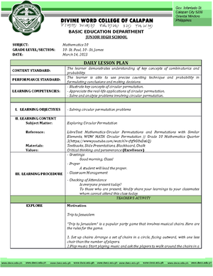 MATH10 MAR22 - Lesson Plan - BASIC EDUCATION DEPARTMENT JUNIOR HIGH ...