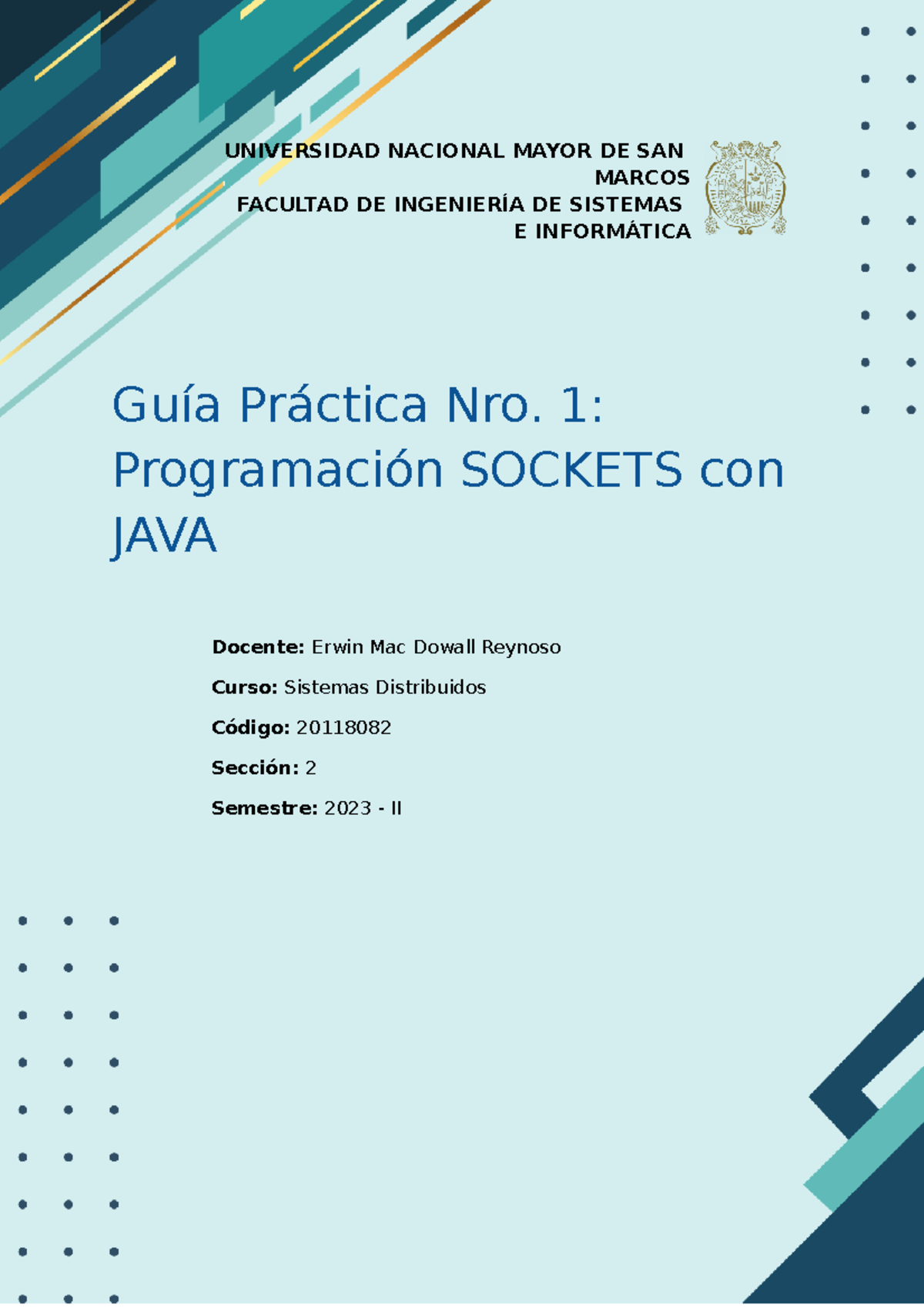 Informe Laboratorio N° 1 Programación Sockets con Java - Sistemas Distribuidos - San Marcos ...