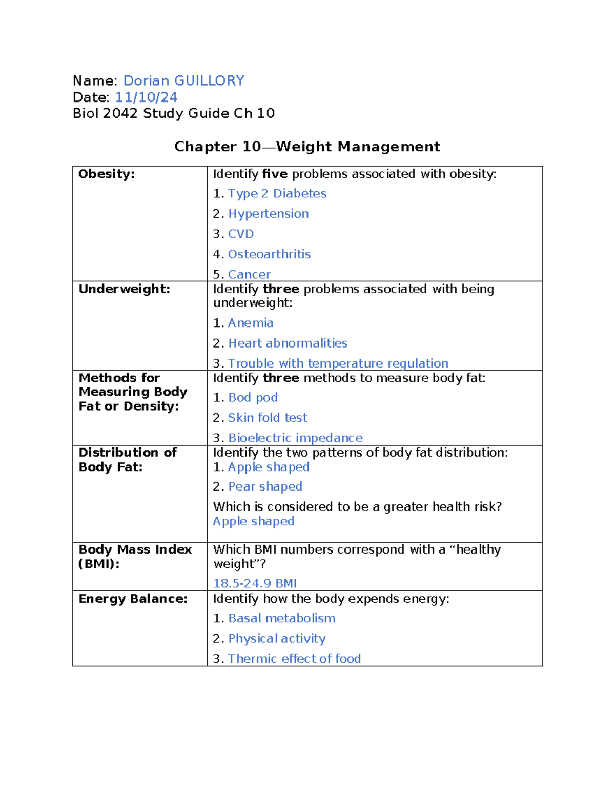 Chapter+10+weight+management copy copy - Name: Dorian GUILLORY Date: 11 ...