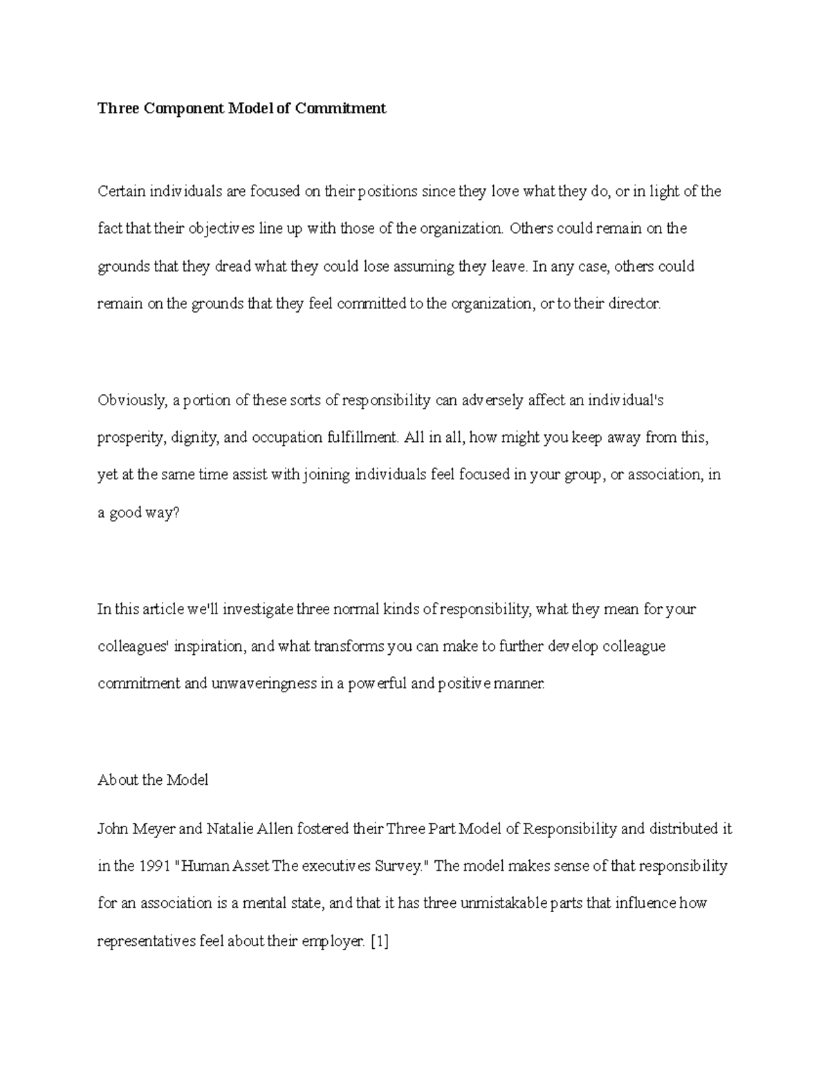 Three Component Model of Commitment - Three Component Model of ...