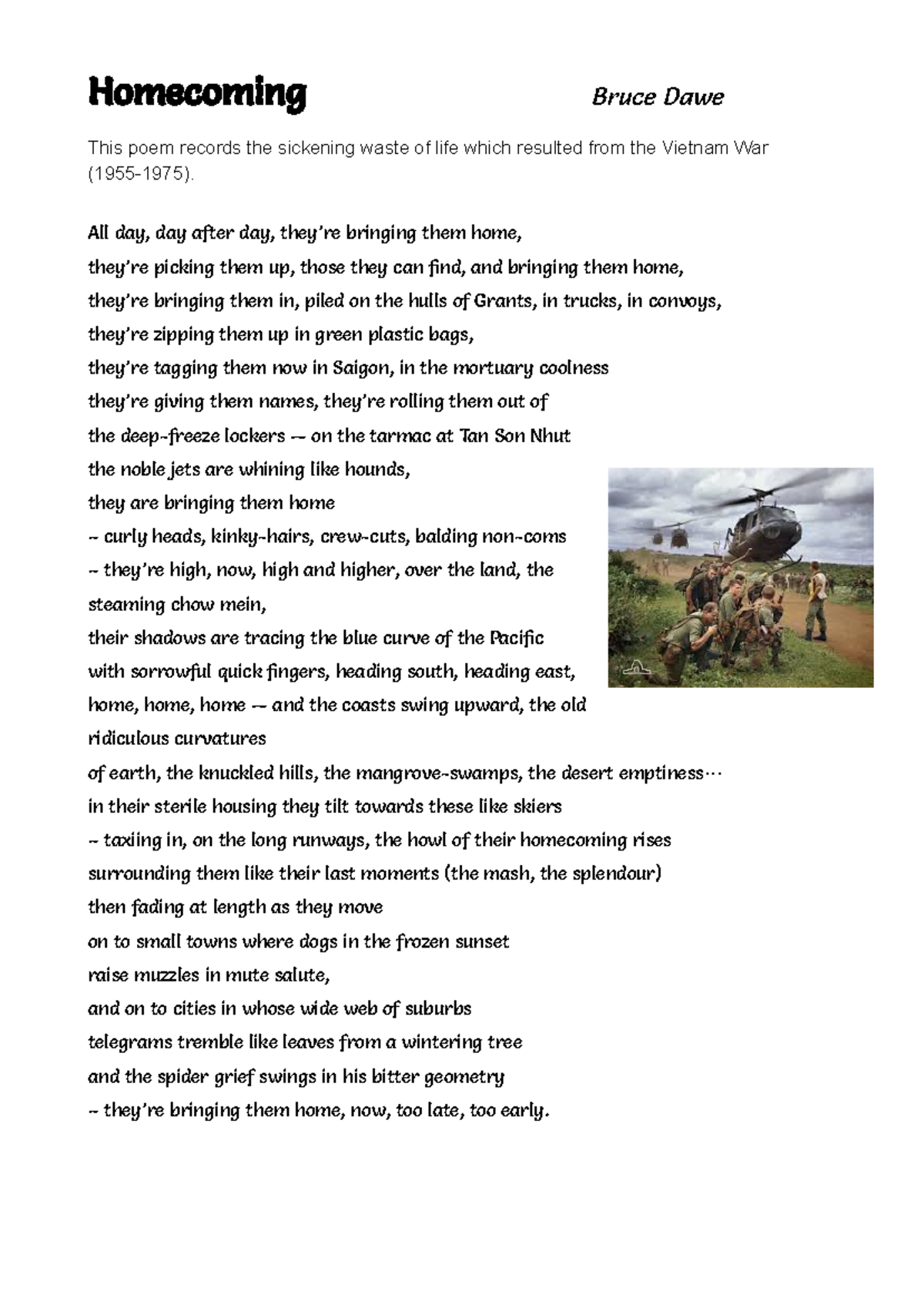 Year 10 Homecoming Discussion Questions - Homecoming Bruce Dawe This ...