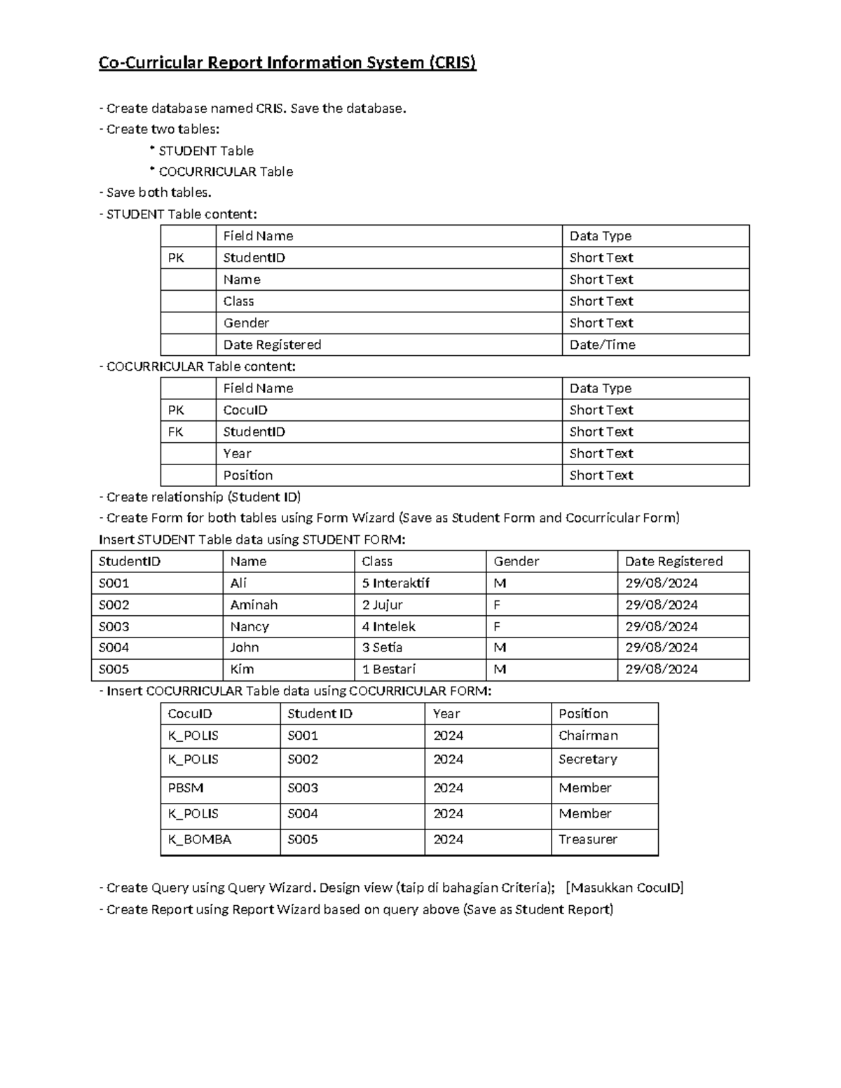 CRIS - Access work - Co-Curricular Report Information System (CRIS ...