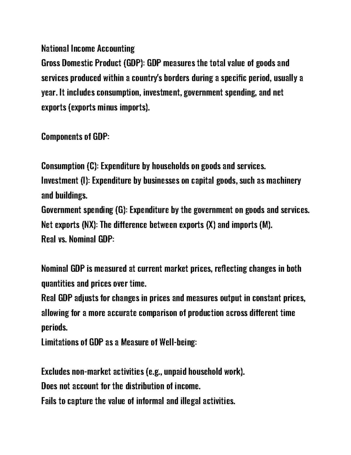 In depth Notes 2 - National Income Accounting Gross Domestic Product ...