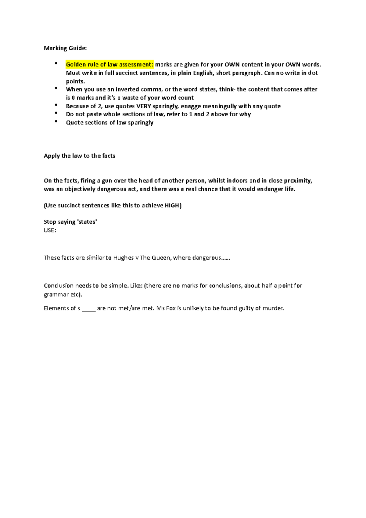 Assignment tips - Tips for writing legal assessments. - Marking Guide ...